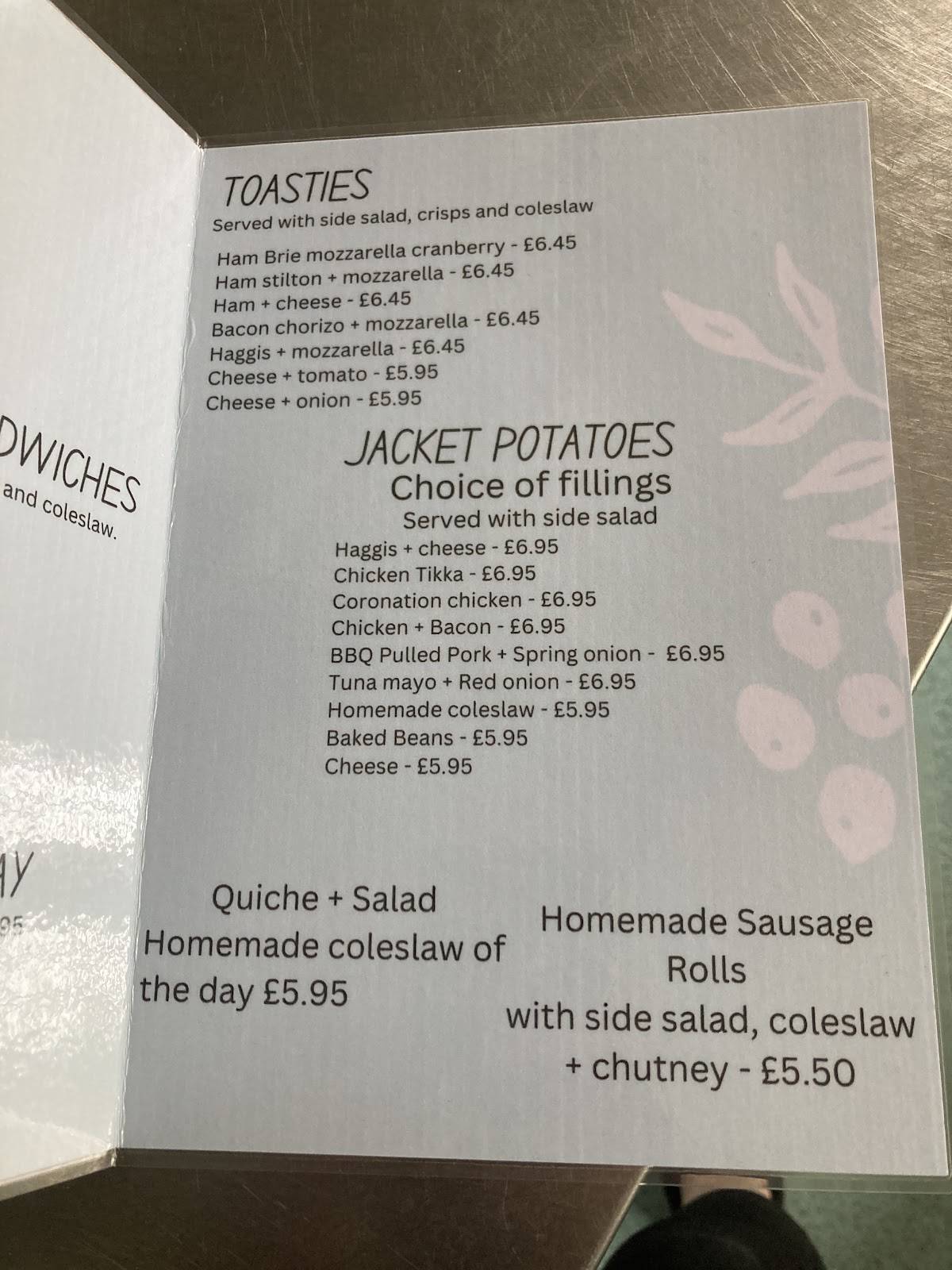 Menu at The Ark cafe, Kippford