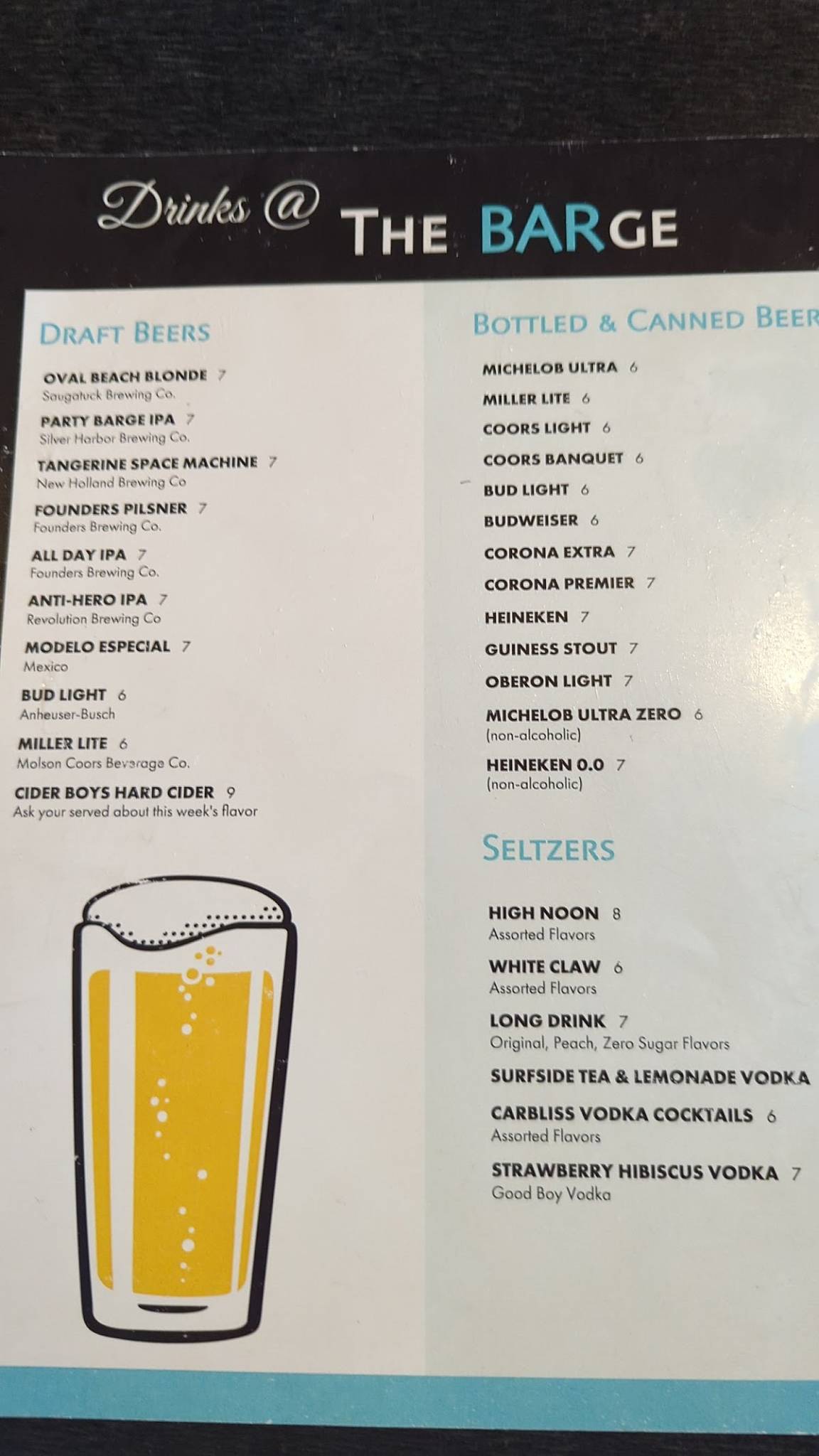Menu at The BARge, Saugatuck