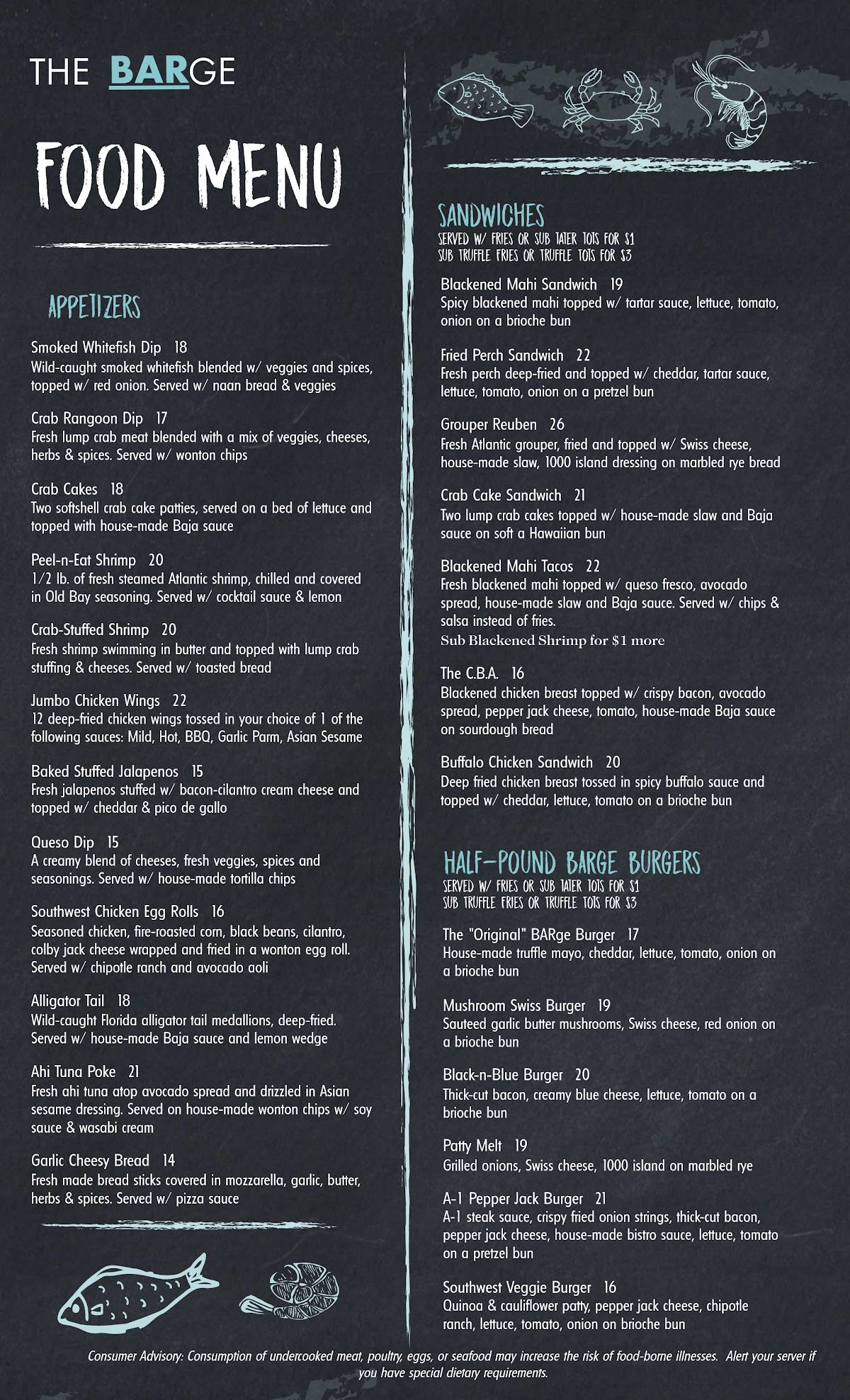 Menu at The BARge, Saugatuck