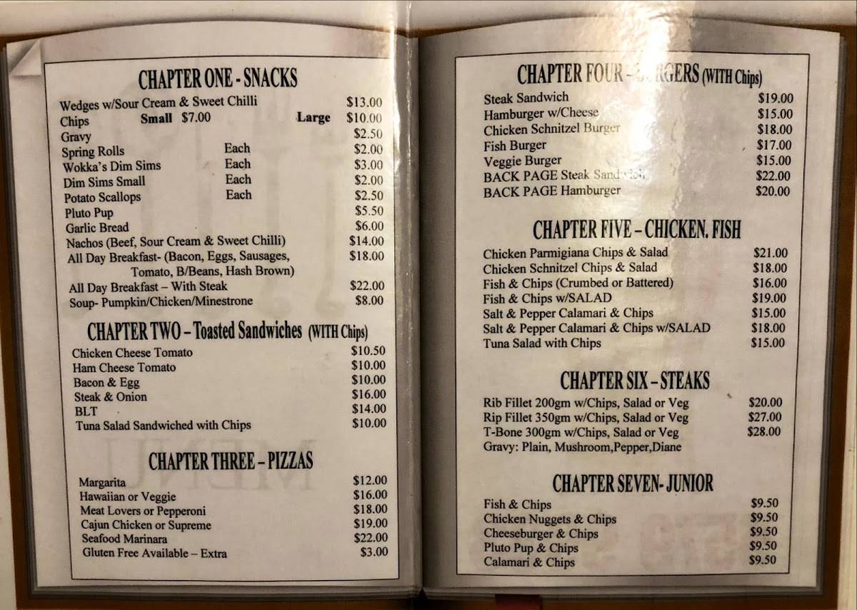 Menu at The Back Page pub & bar, Carrara