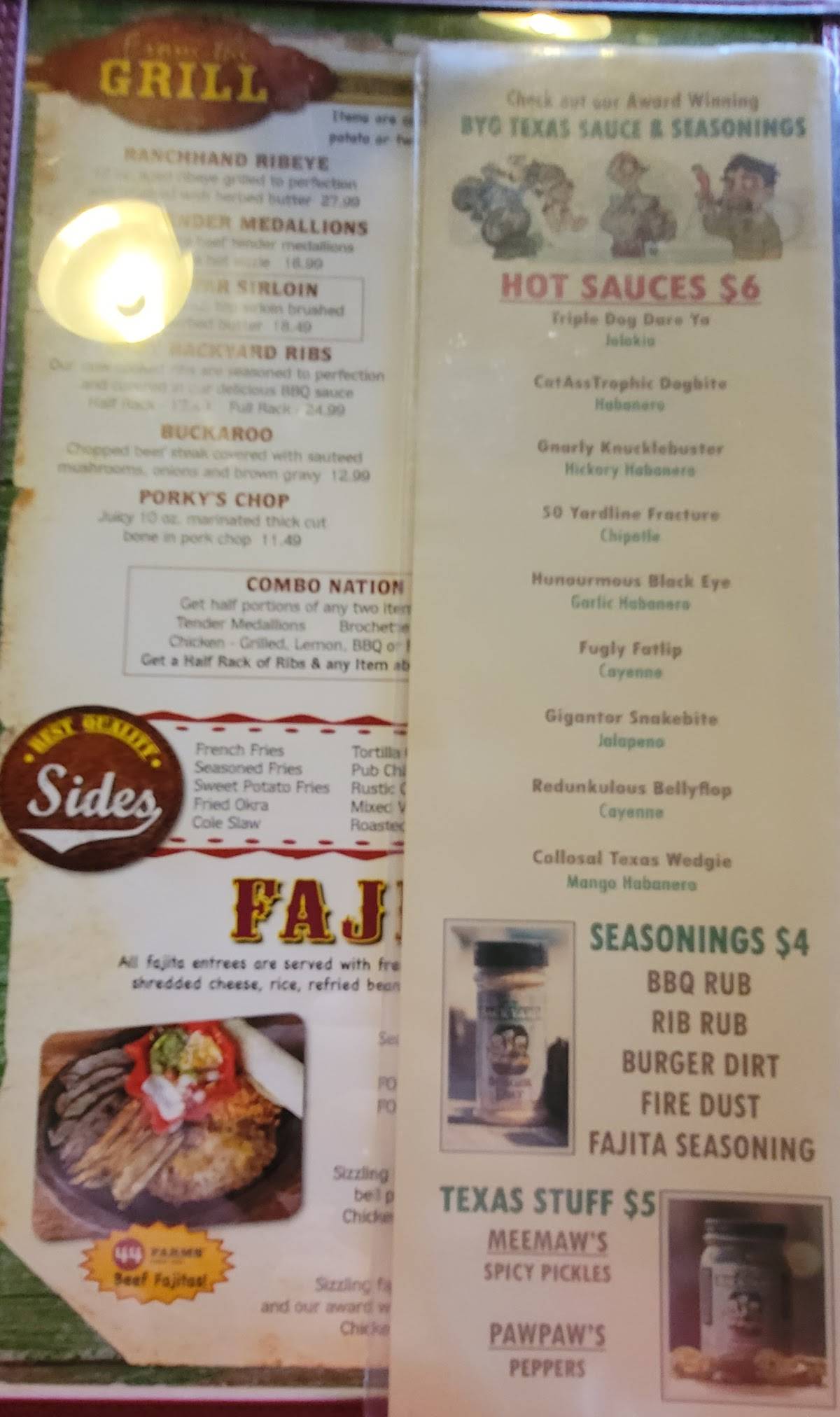 Menu at The Backyard Grill restaurant, Houston, Jones Rd
