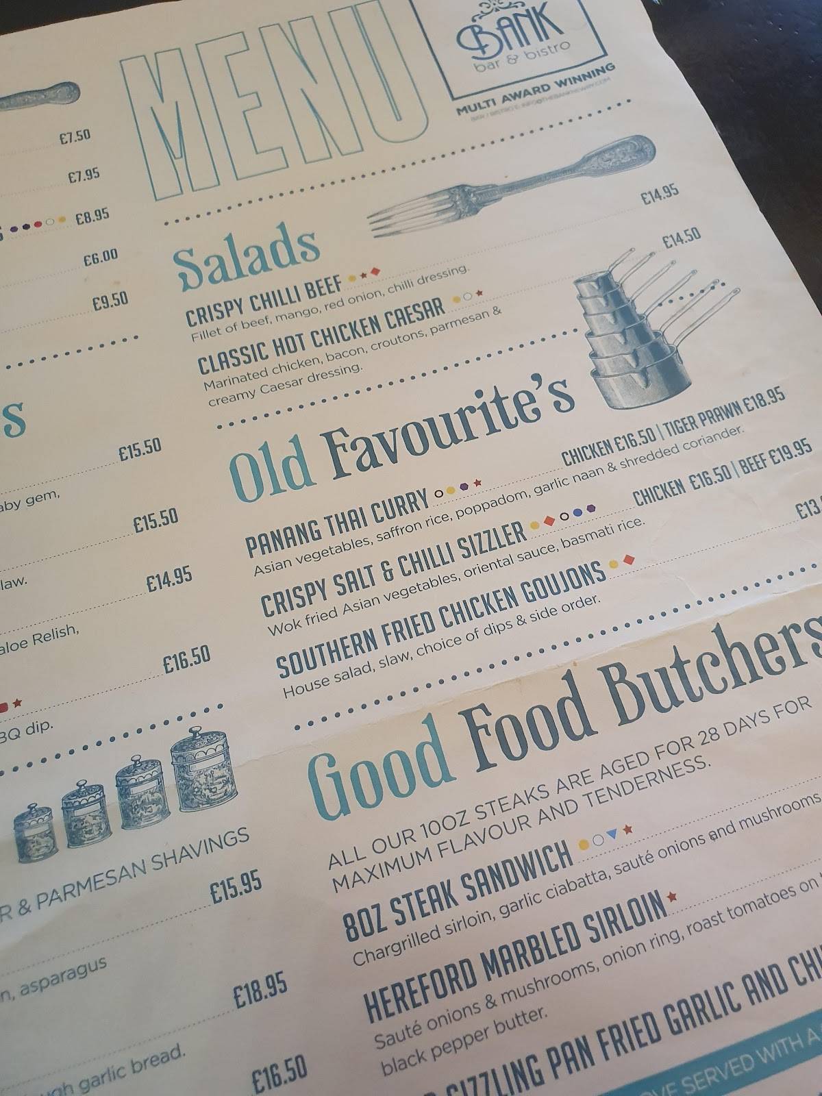 Menu at The Bank Newry club, Newry