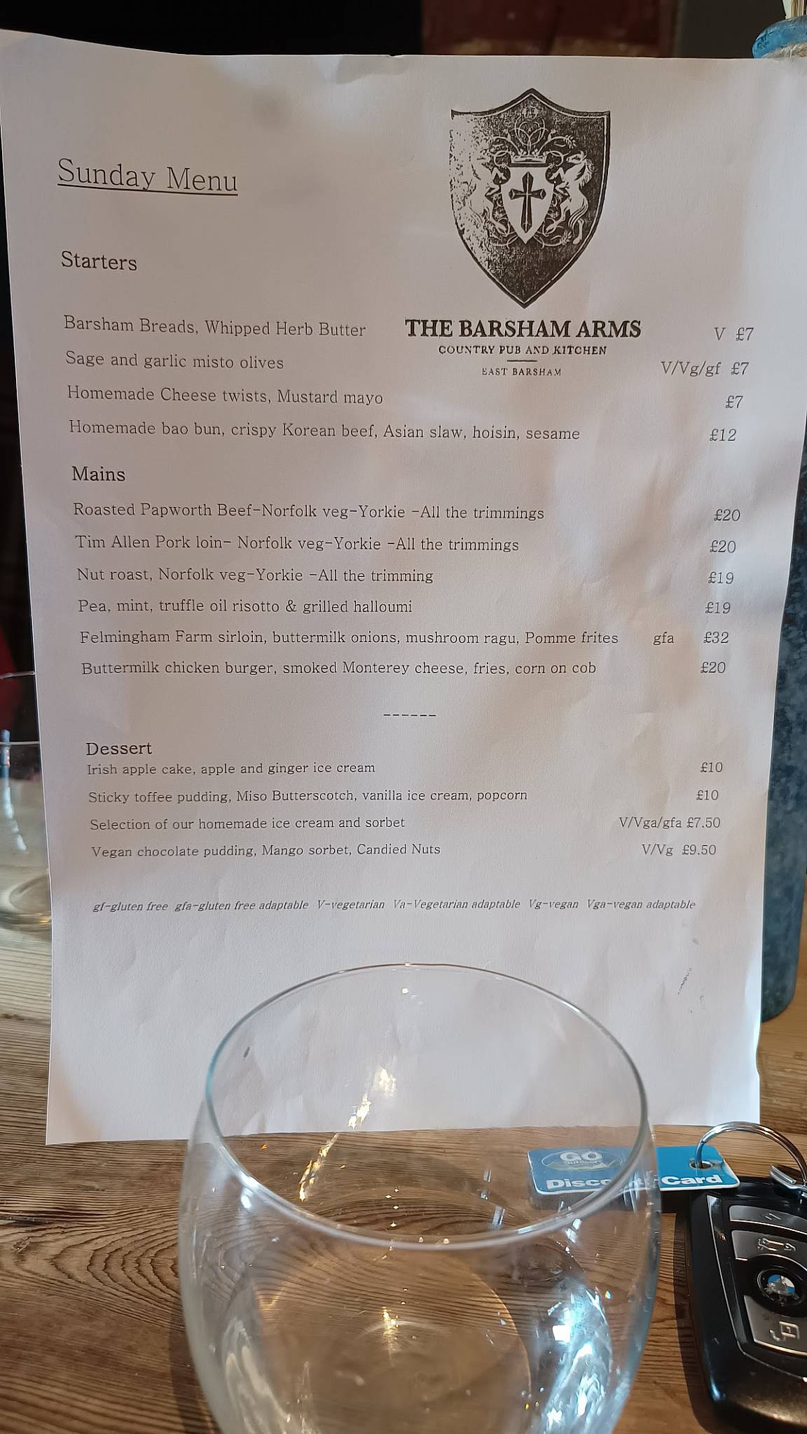 Menu at The Barsham Arms, Fakenham, Fakenham Rd