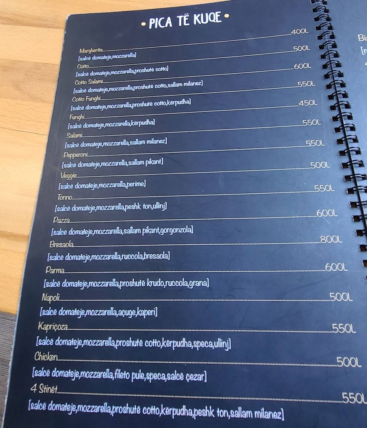 Speisekarte von The Basement Pizza, Tirana