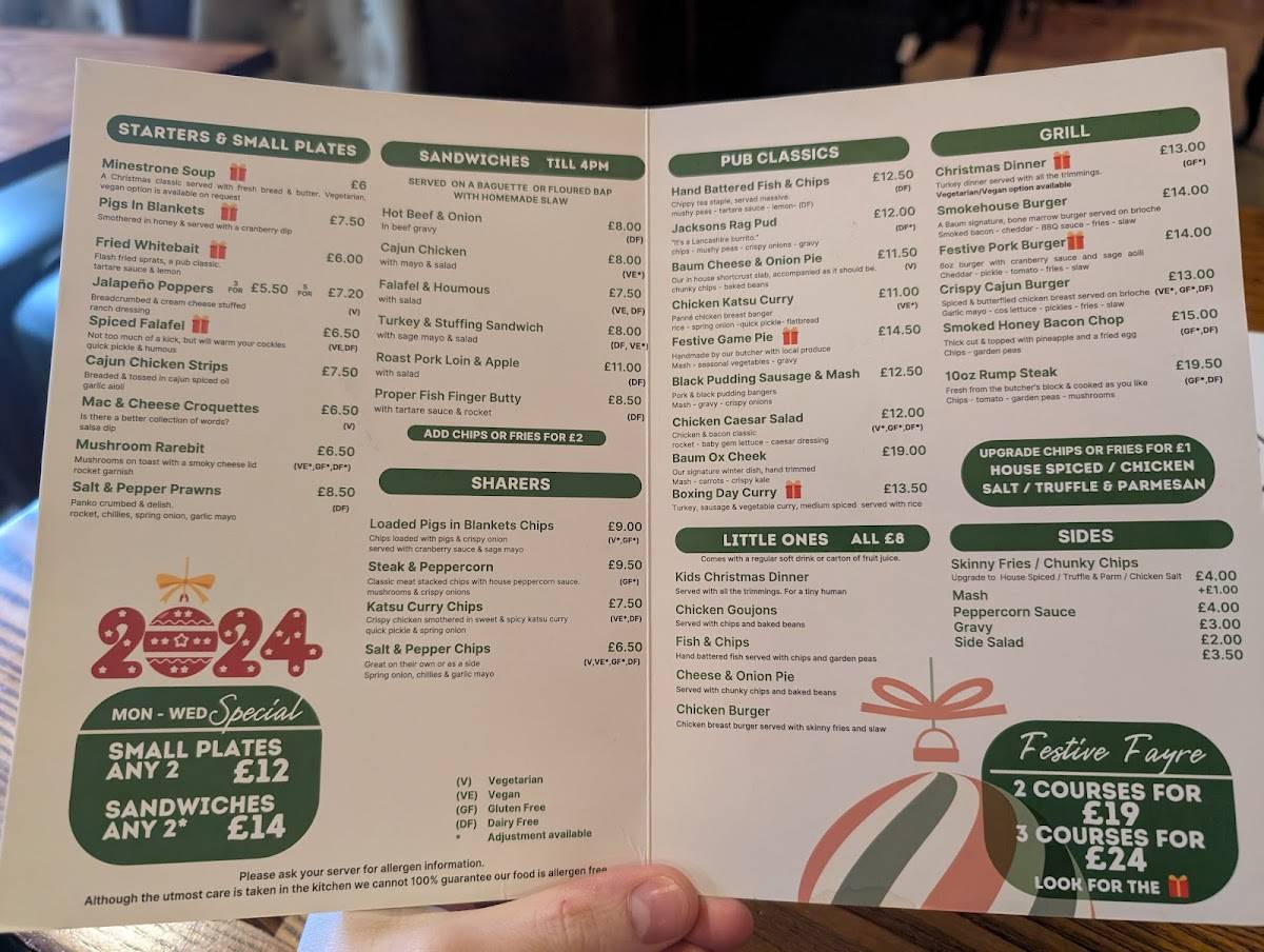 Menu at The Baum pub & bar, Rochdale, 33-37 Toad Ln