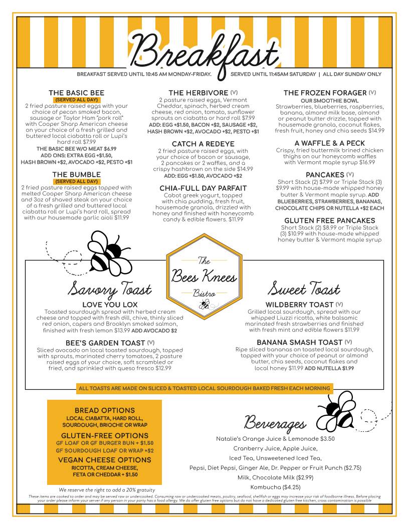 Menu at The Bees Knees Bistro cafe, Wallingford