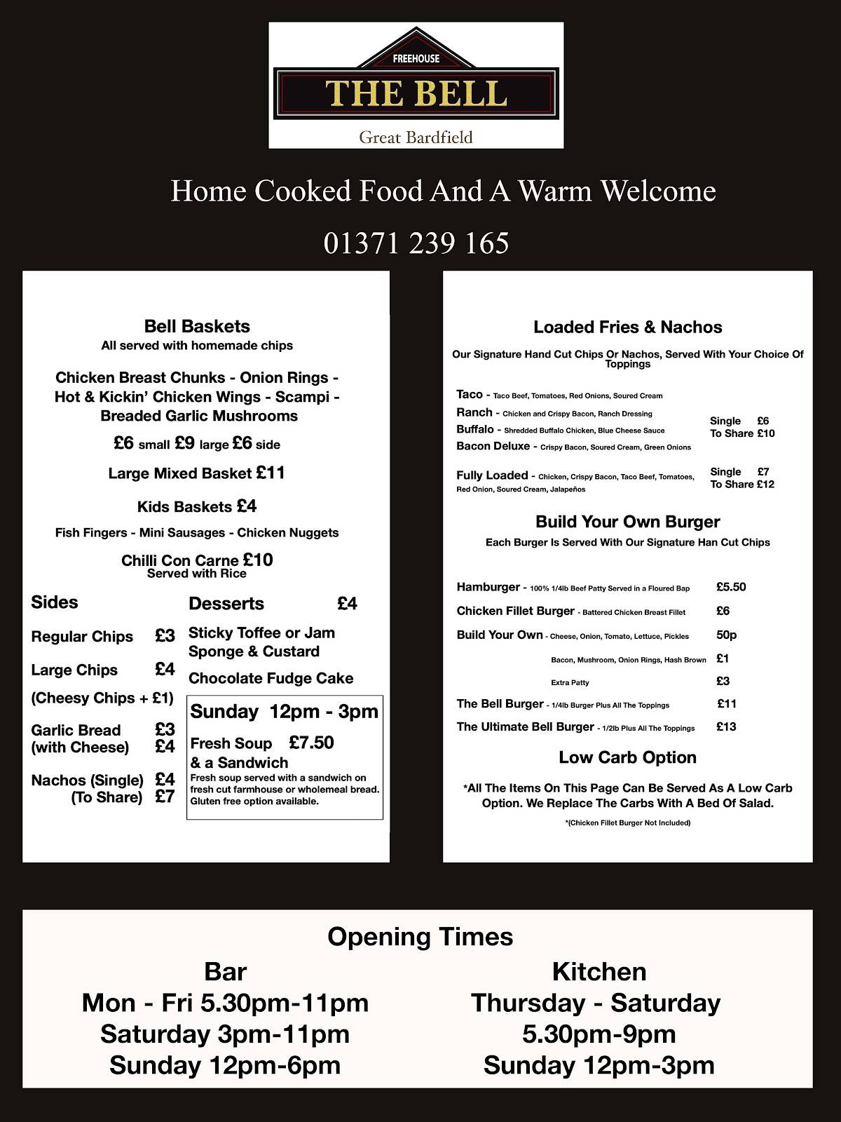 Menu at The Bell Inn pub & bar, Rayne
