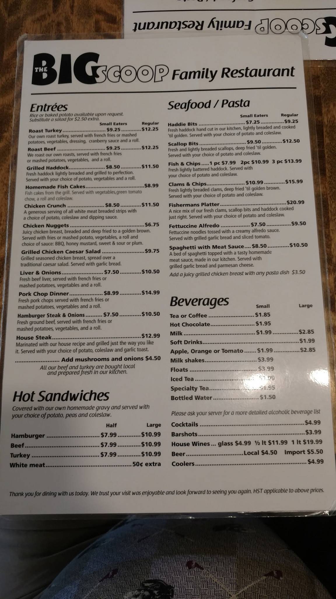 Menu at Big Scoop Family Restaurant & Take-Out, Middleton