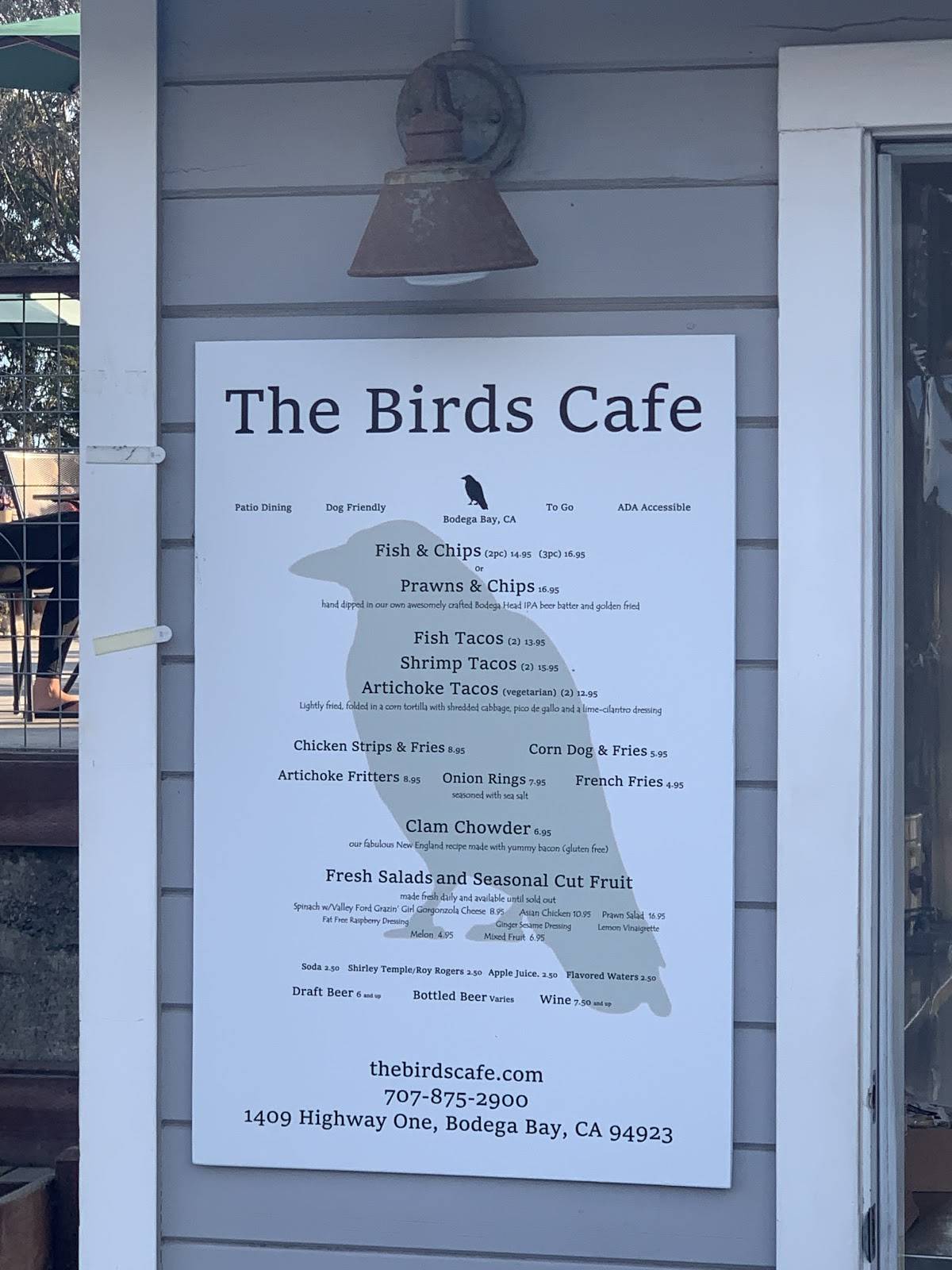 Menu at The Birds Cafe, Bodega Bay