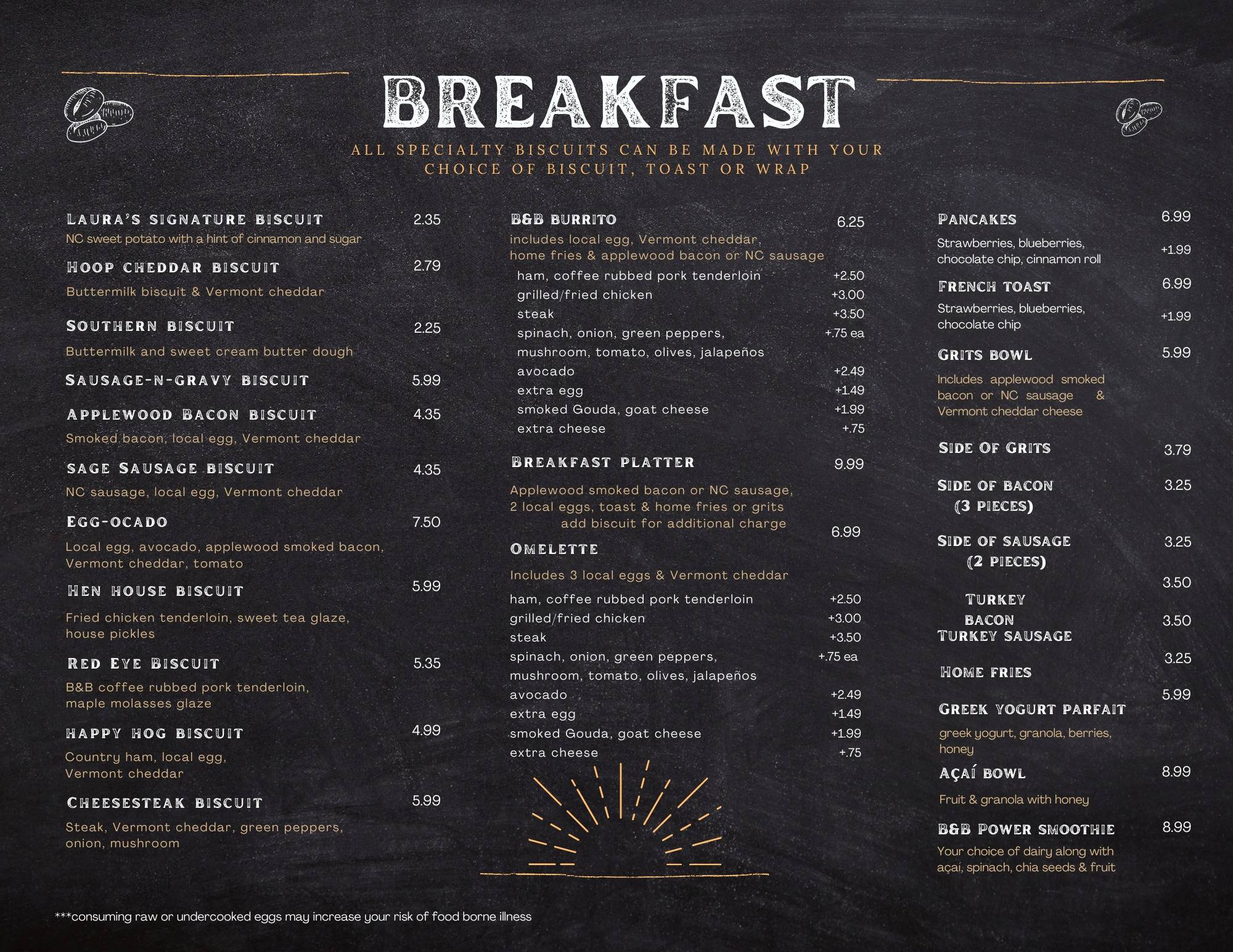Menu at The Biscuit & The Bean Cafe, Winterville