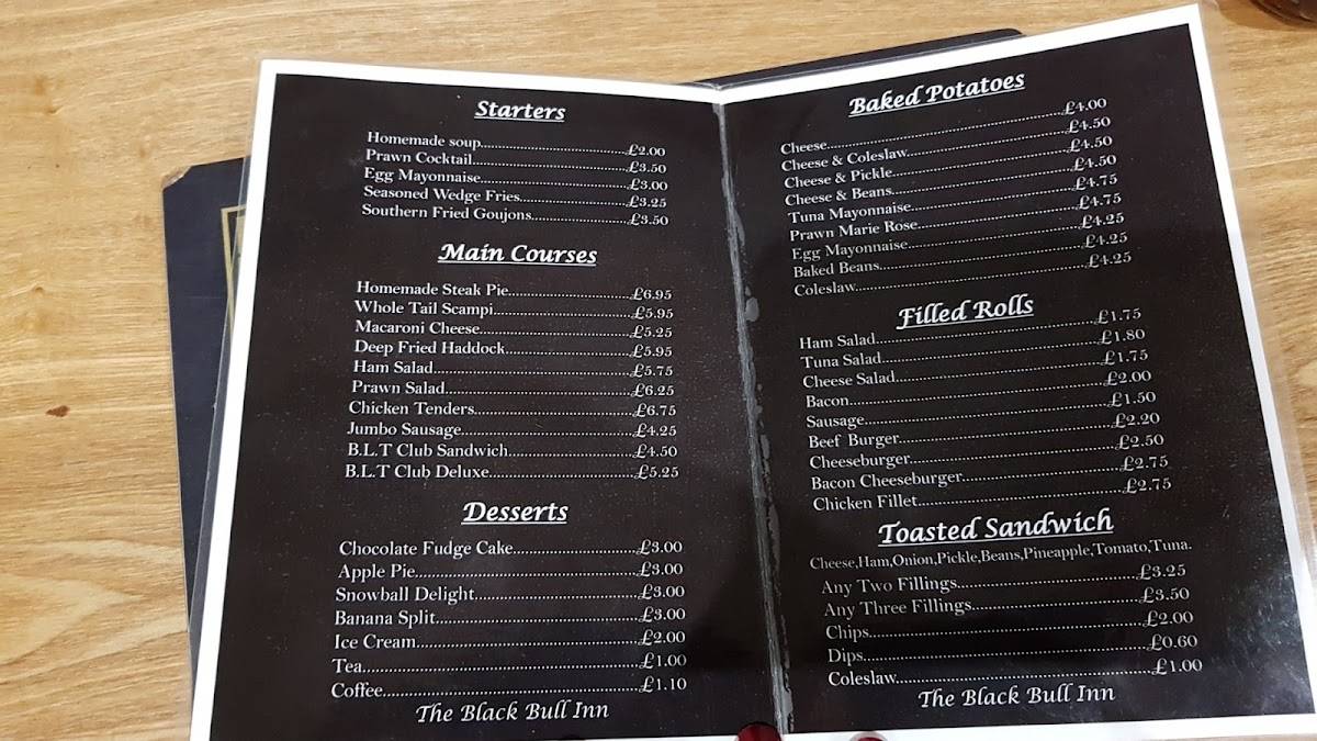 Menu at The Black Bull Inn pub & bar, Lesmahagow, Abbeygreen