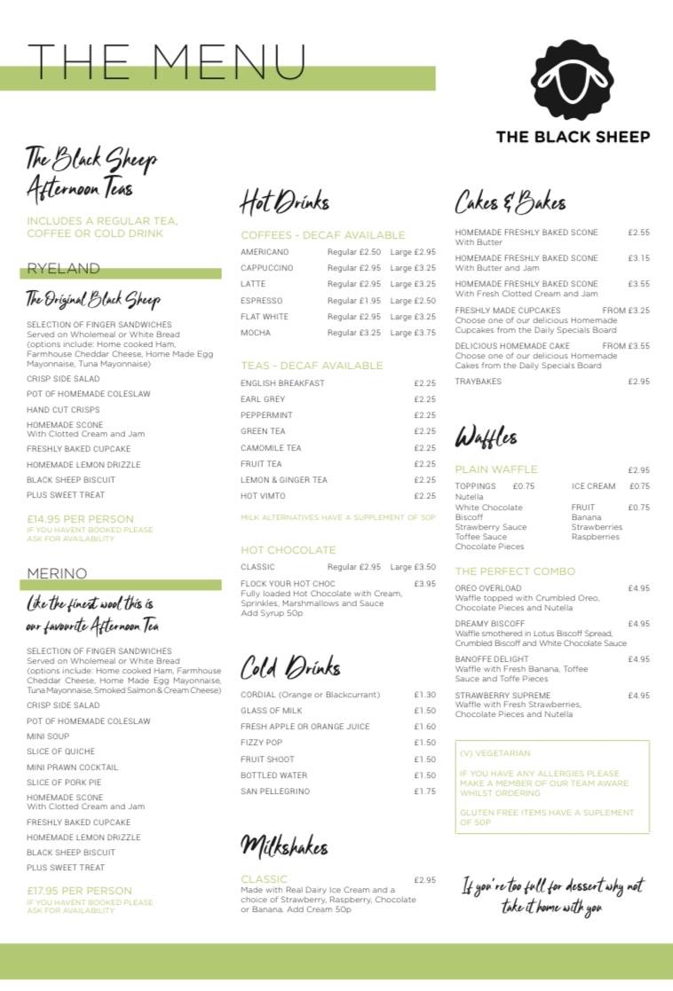 Menu at The Black Sheep Tea Room cafe, Lytham Saint Annes