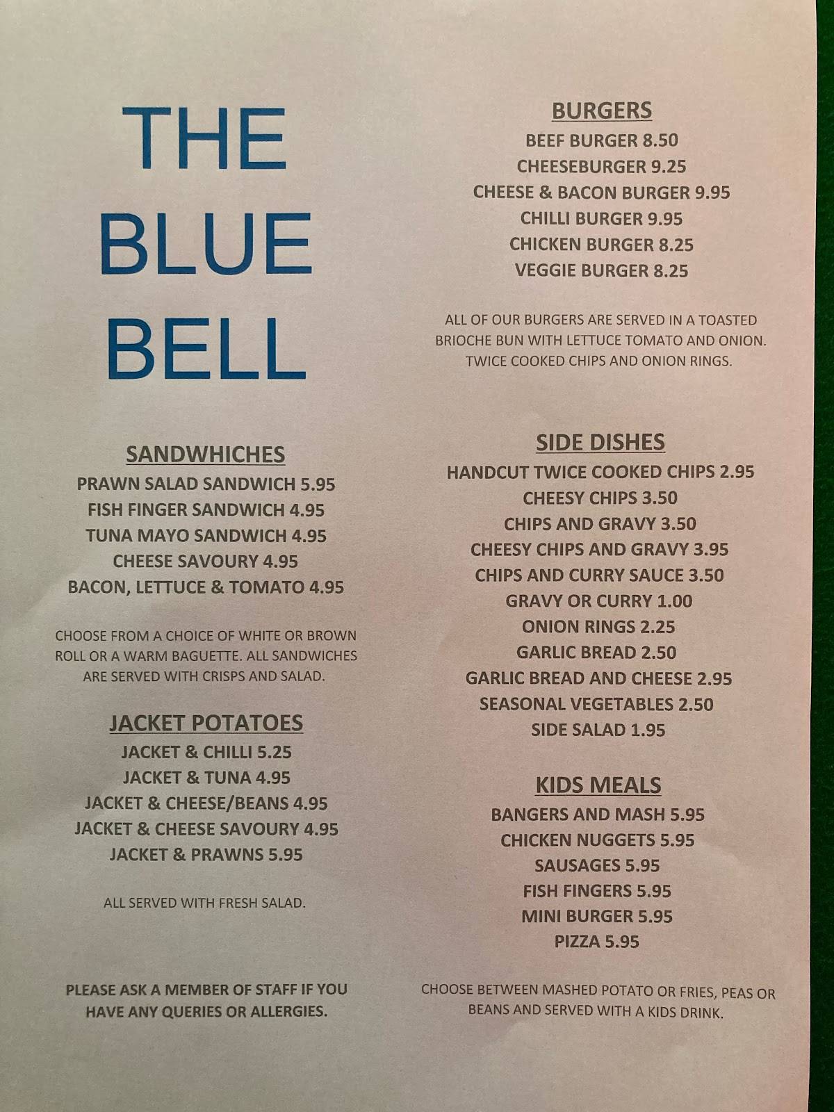 Menu at The Blue Bell pub & bar, Corbridge