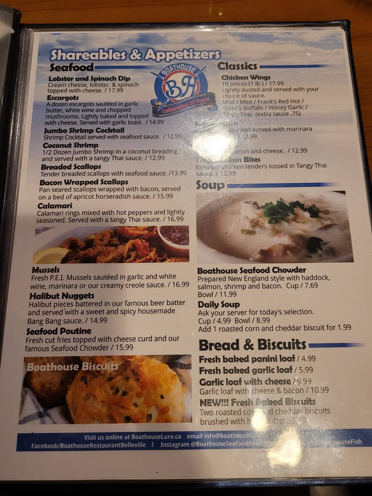 Menu at The Boathouse Seafood Restaurant And Waterfront Patio, Belleville