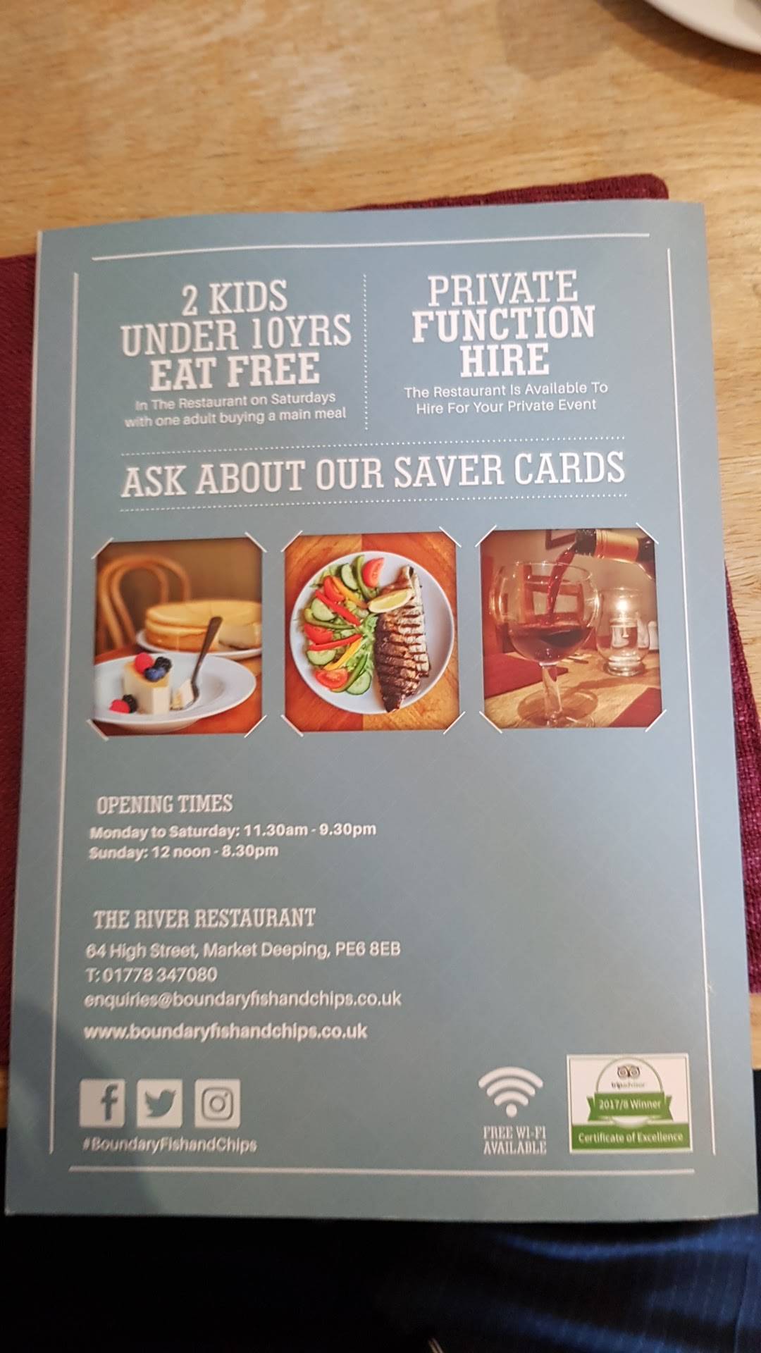 Menu at The Boundary Fish & Chips restaurant, Peterborough
