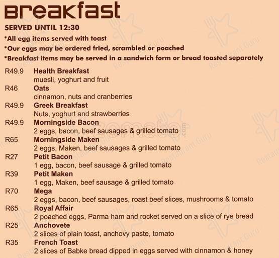 Menu at The Bread Basket, Johannesburg South, The Glen