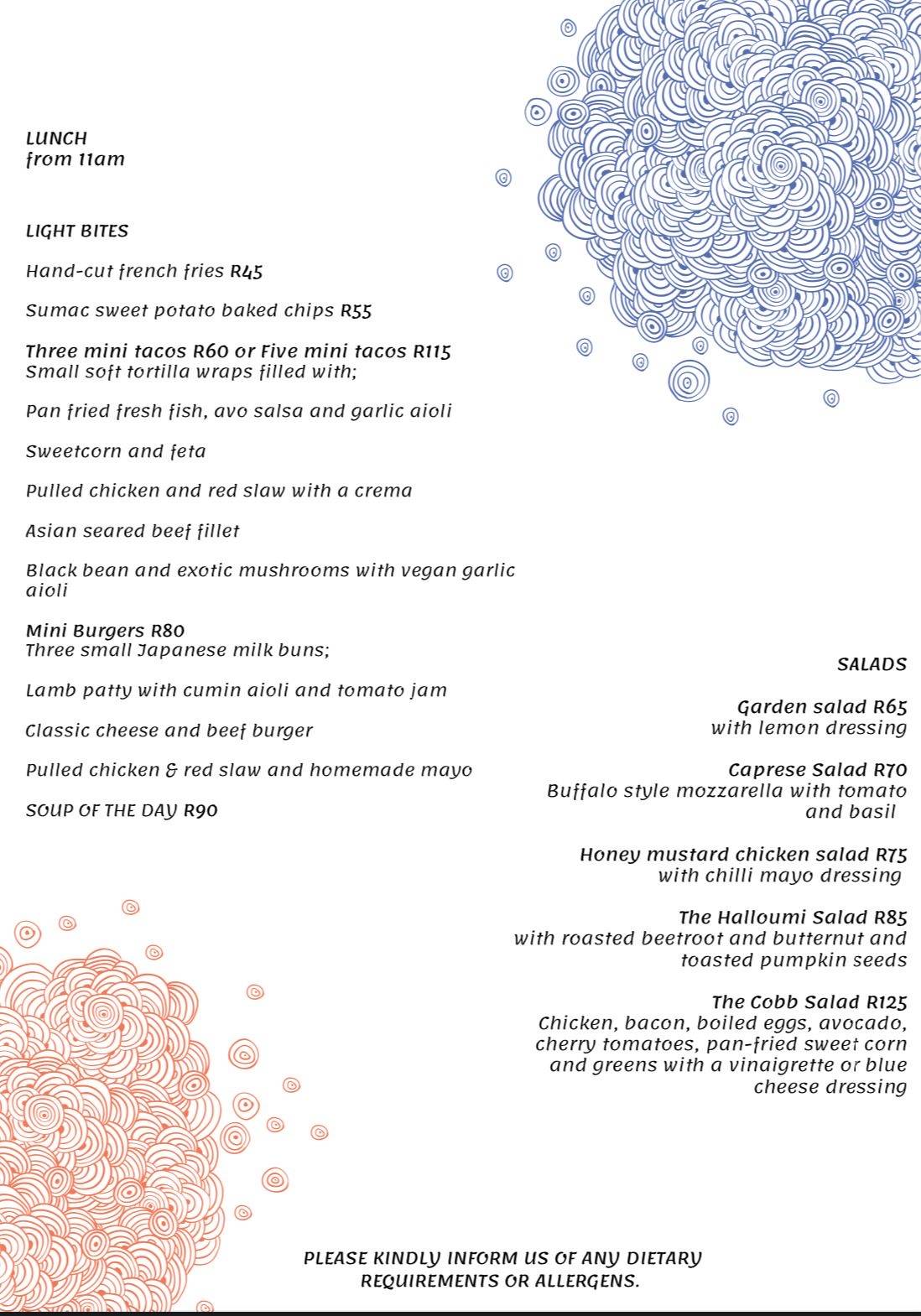 Menu at The Breakfast Room restaurant, Durban