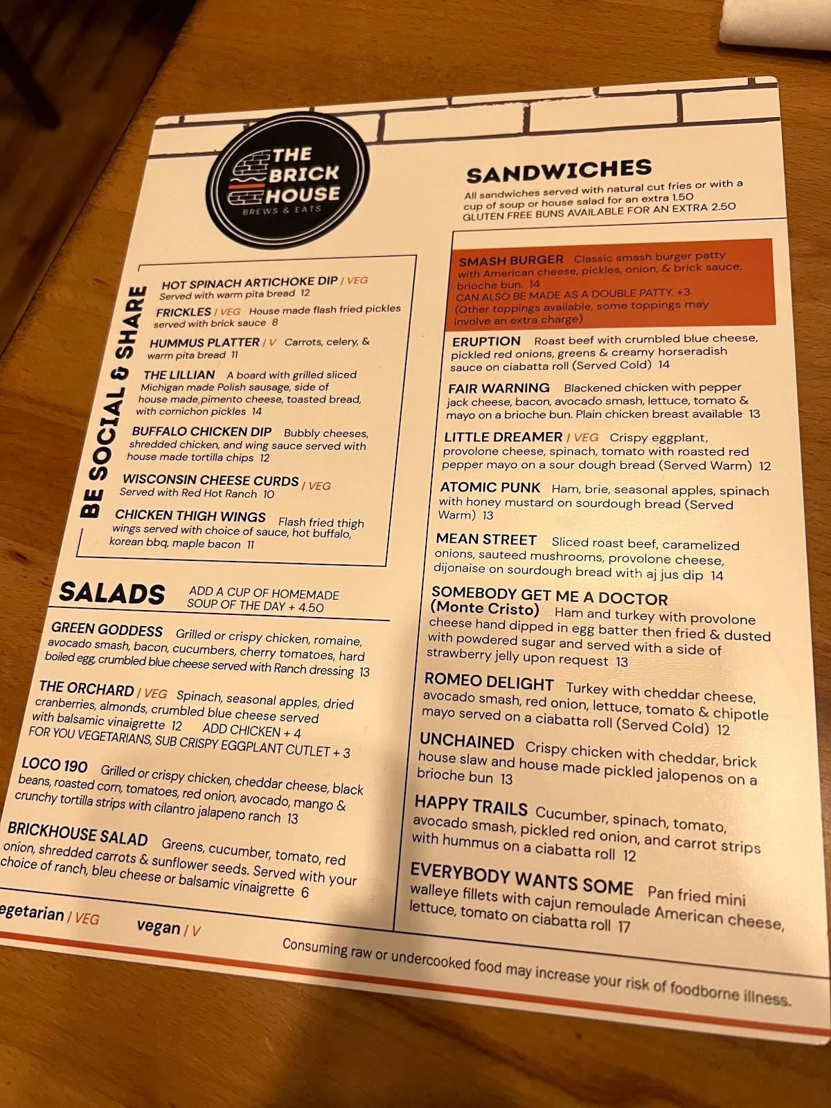 Menu at The Brick House restaurant, Benton Harbor