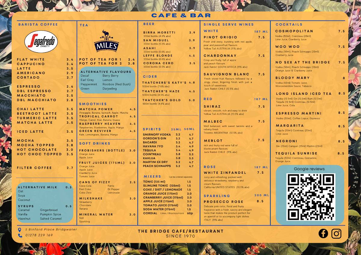 Menu at The Bridge Cafe/Restaurant, Bridgwater