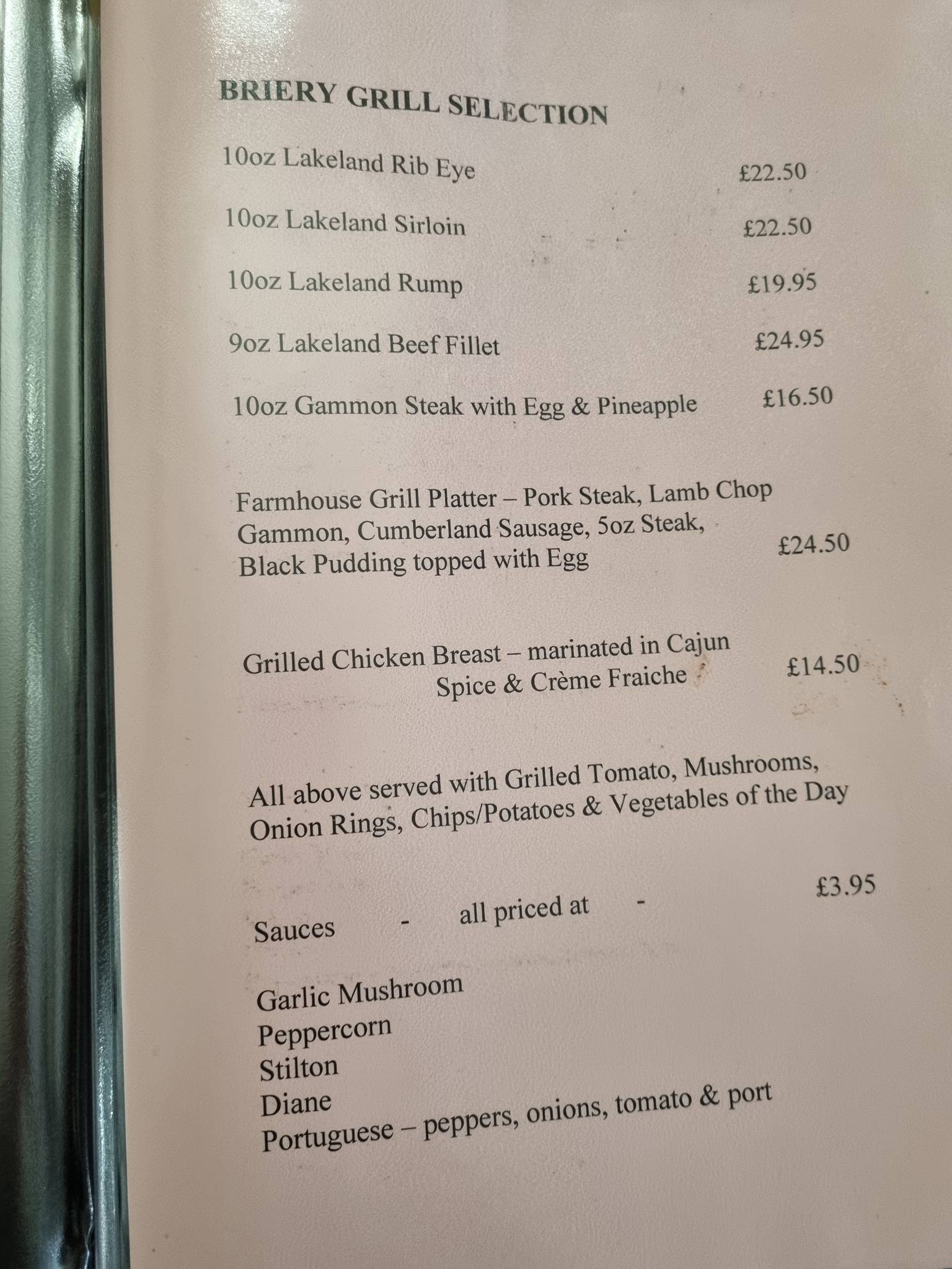 Menu at The Briery restaurant, Workington