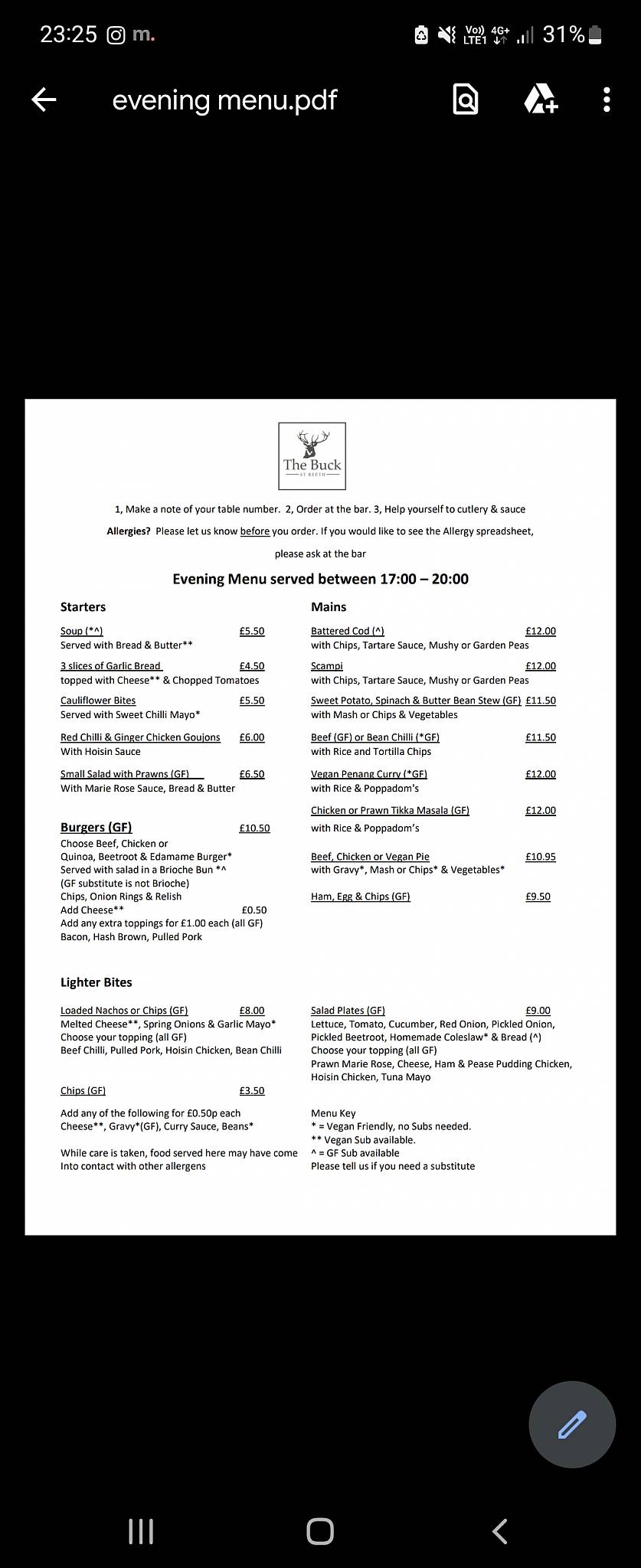 Menu at The Buck pub & bar, Reeth