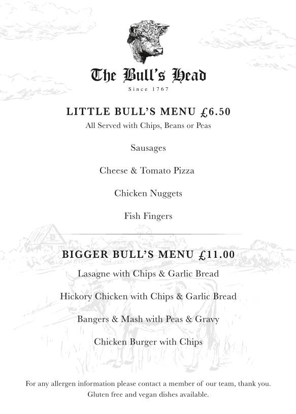 Menu at The Bulls Head pub & bar, Sandbach