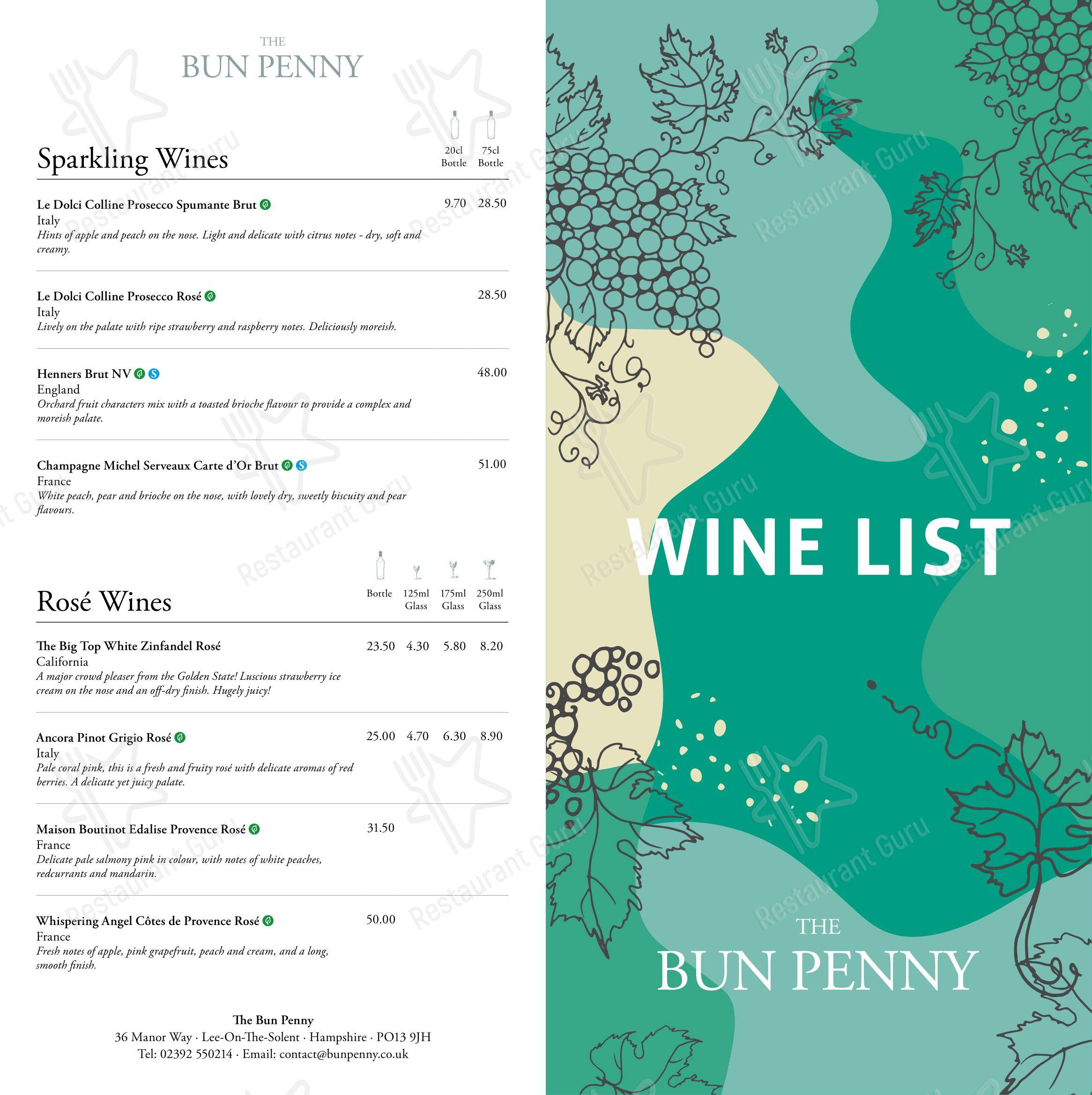 Menu at The Bun Penny pub & bar, Lee-on-the-Solent
