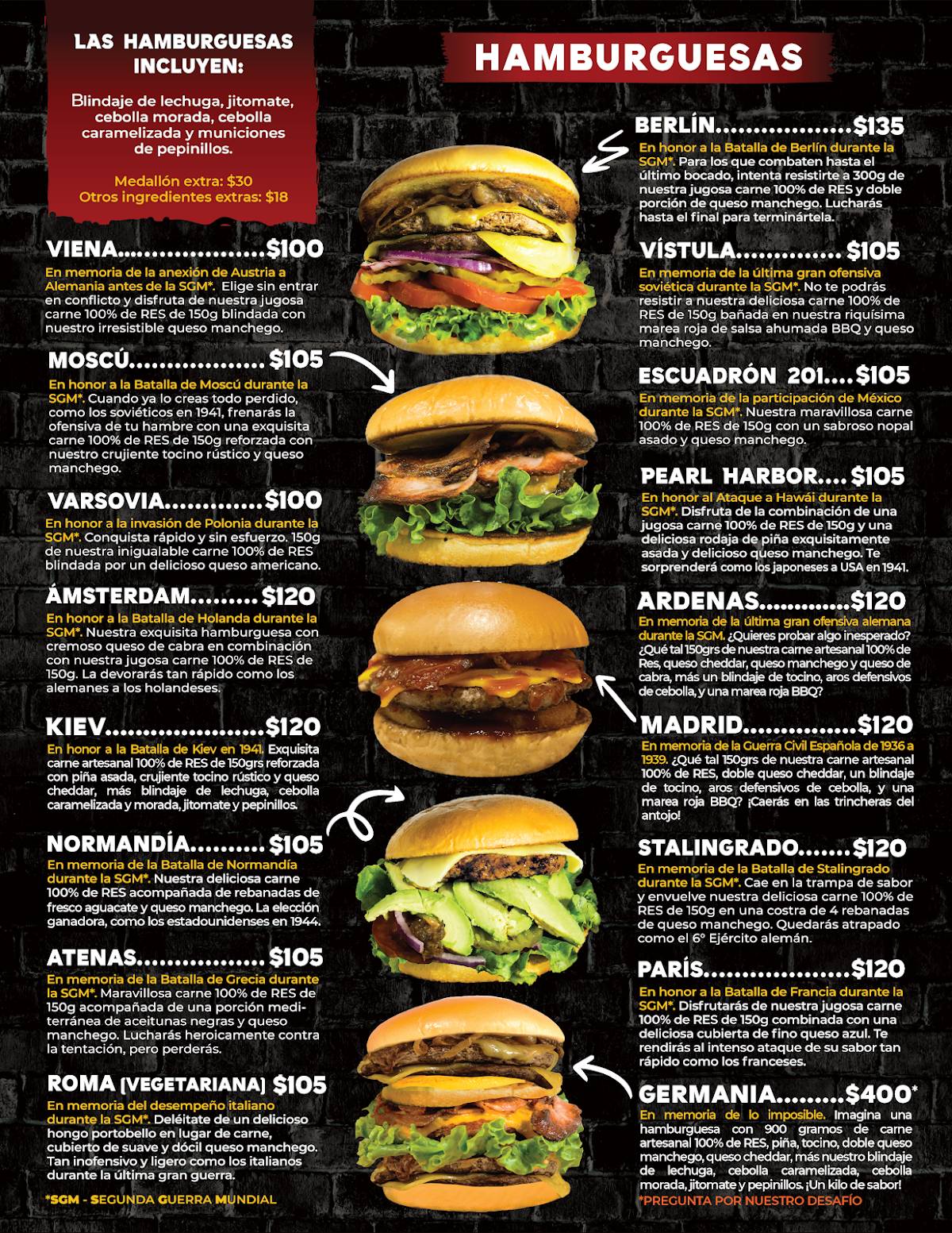 Menu at The Burger Bunker (Narvarte) restaurant, Mexico City