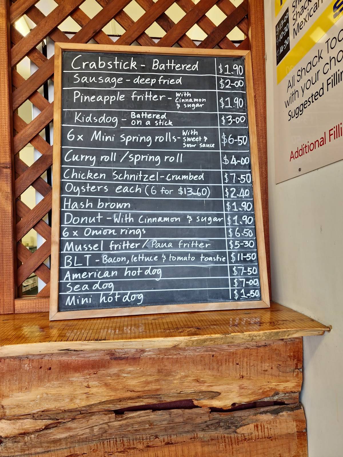 Menu at The Burger Shack restaurant, New Zealand