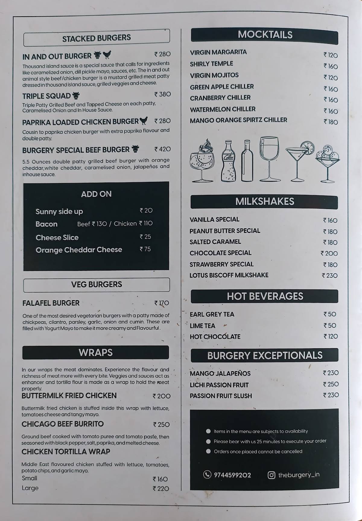 Menu at The Burgery In, Kodungallur