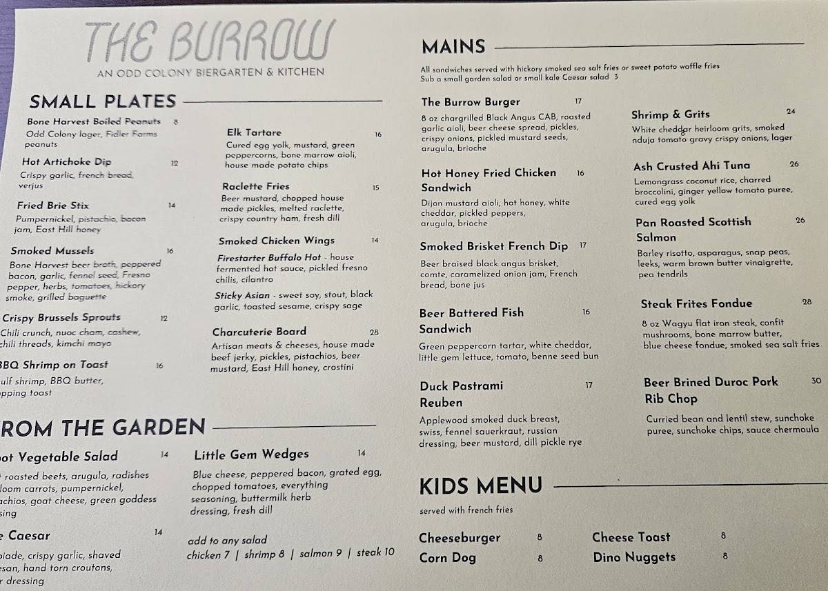 Menu at The Burrow pub & bar, Pensacola