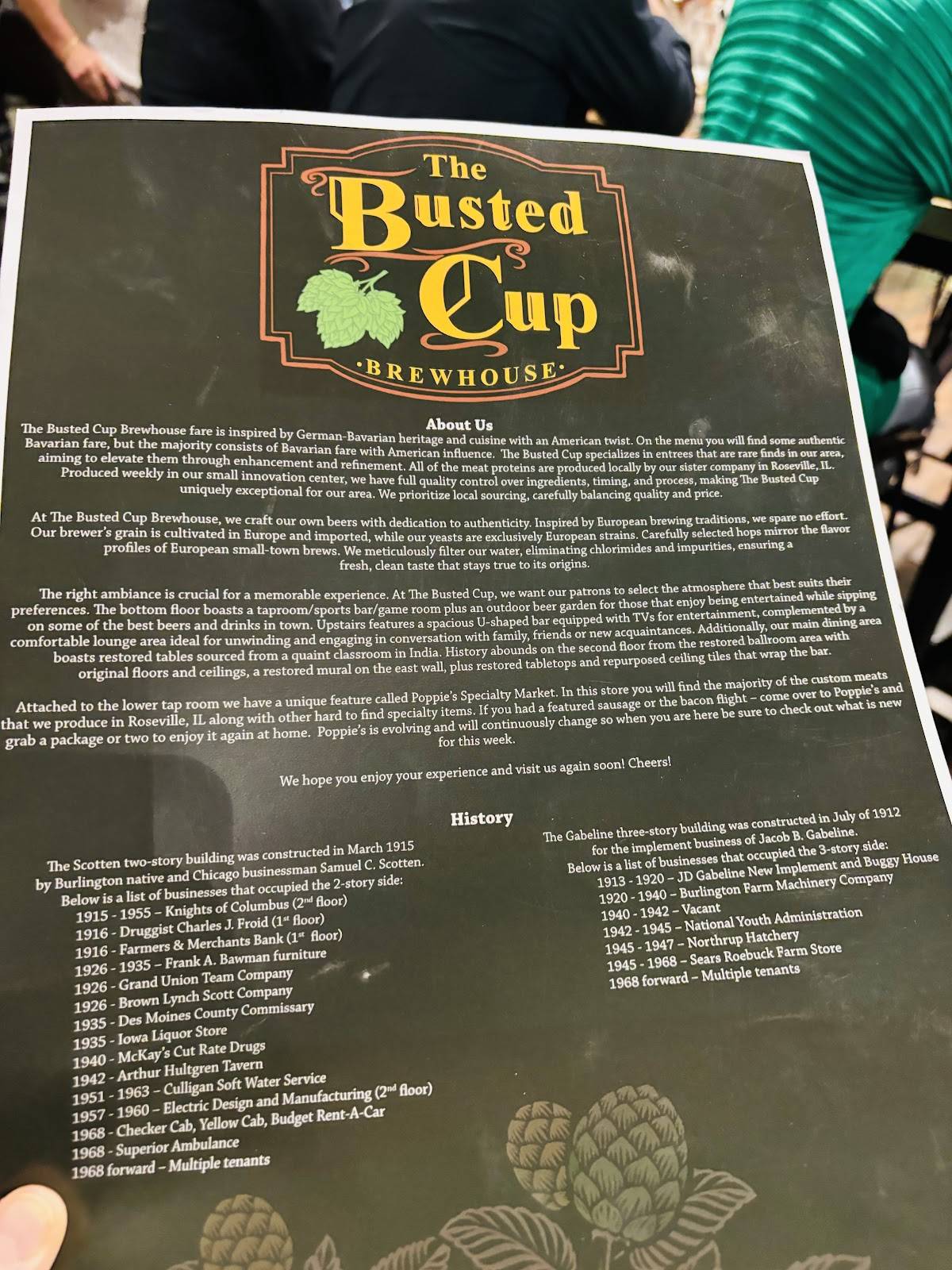 Menu at The Busted Cup Brewhouse restaurant, Burlington
