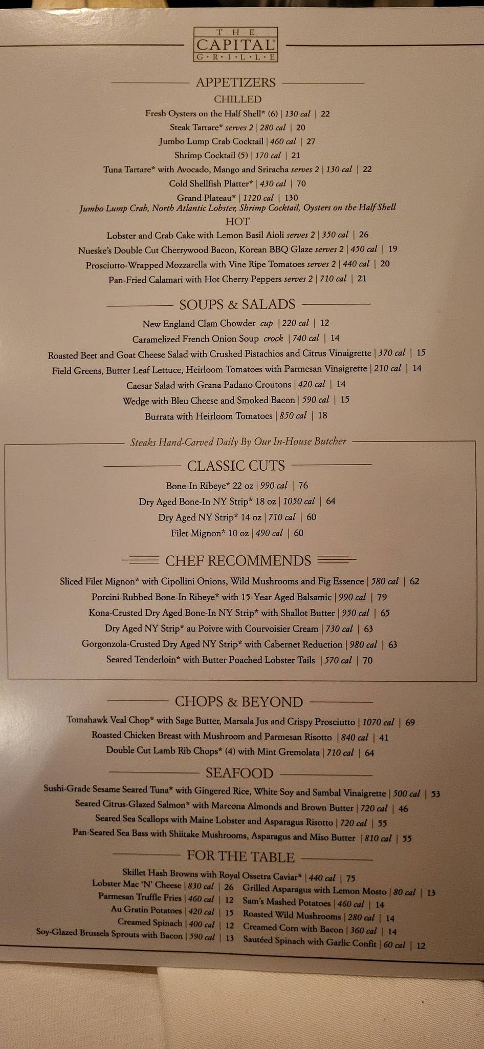 Menu at The Capital Grille pub & bar, Boca Raton