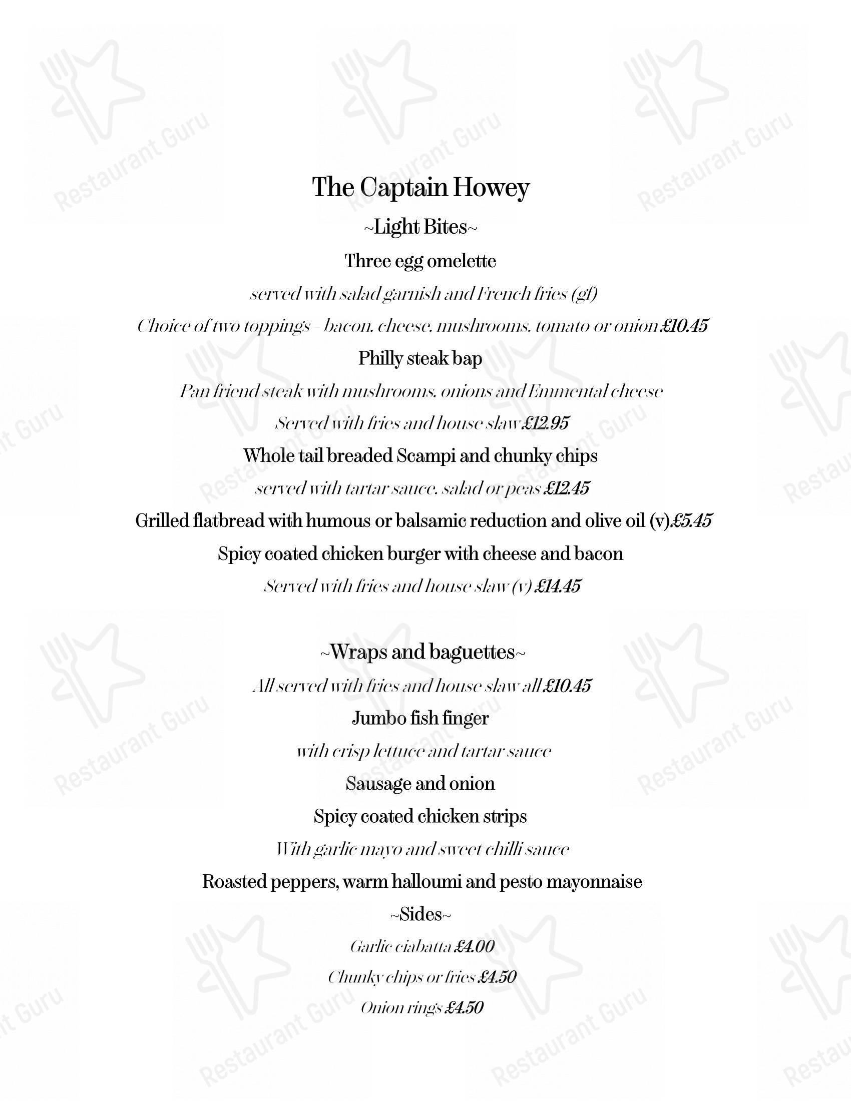 Menu at The Captain Howey Bar & Restaurant, New Romney