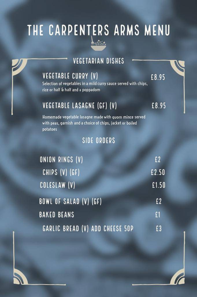 Menu at The Carpenters Arms pub & bar, Laugharne
