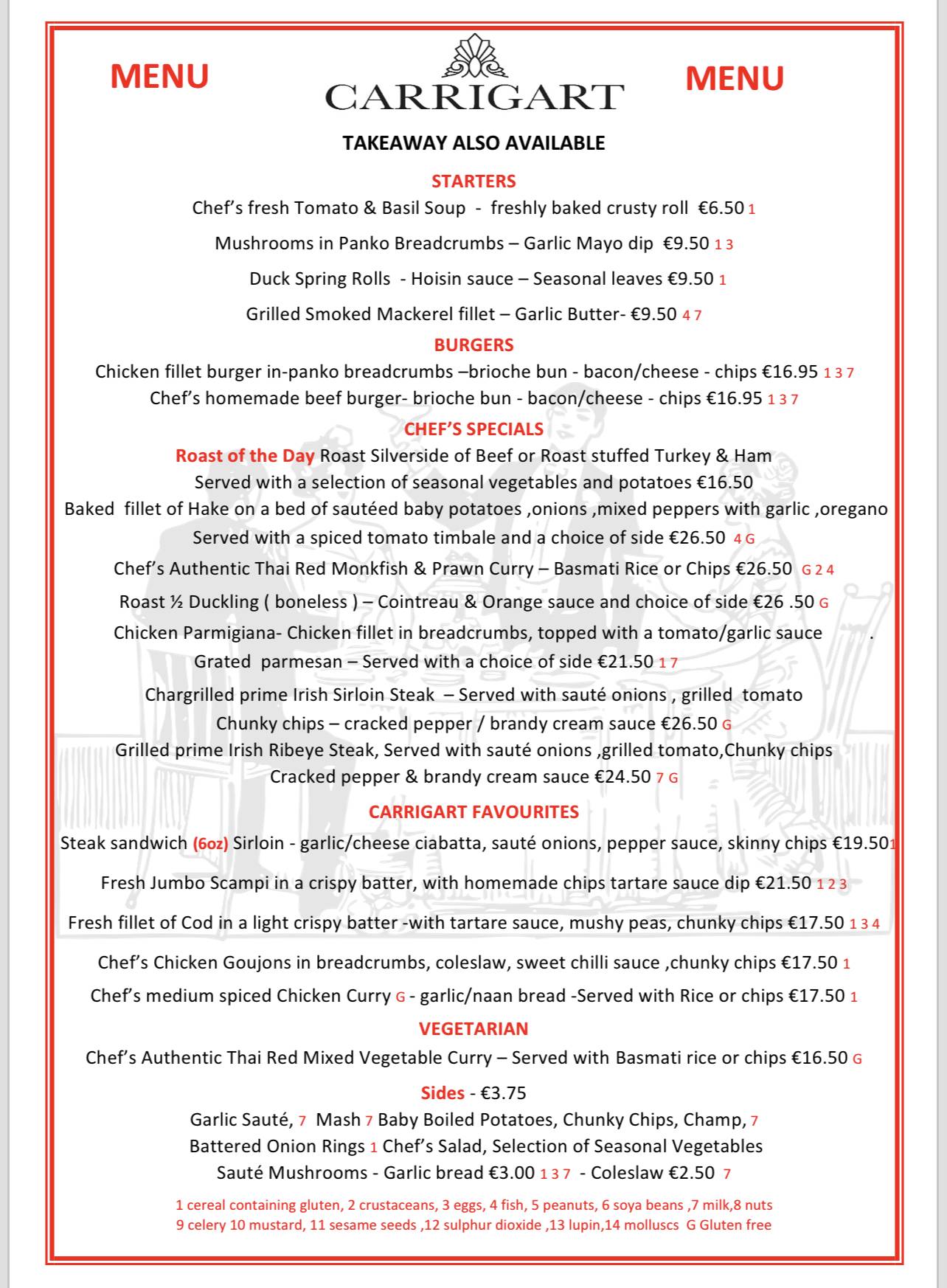 Menu at Carrigart Hotel pub & bar, Carrigart