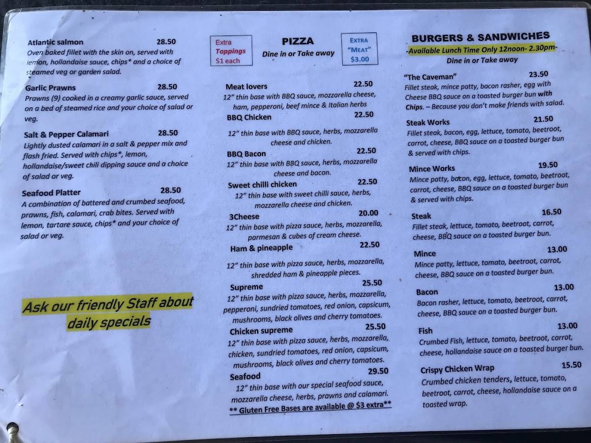 Menu at The Caves Country Pub, The Caves
