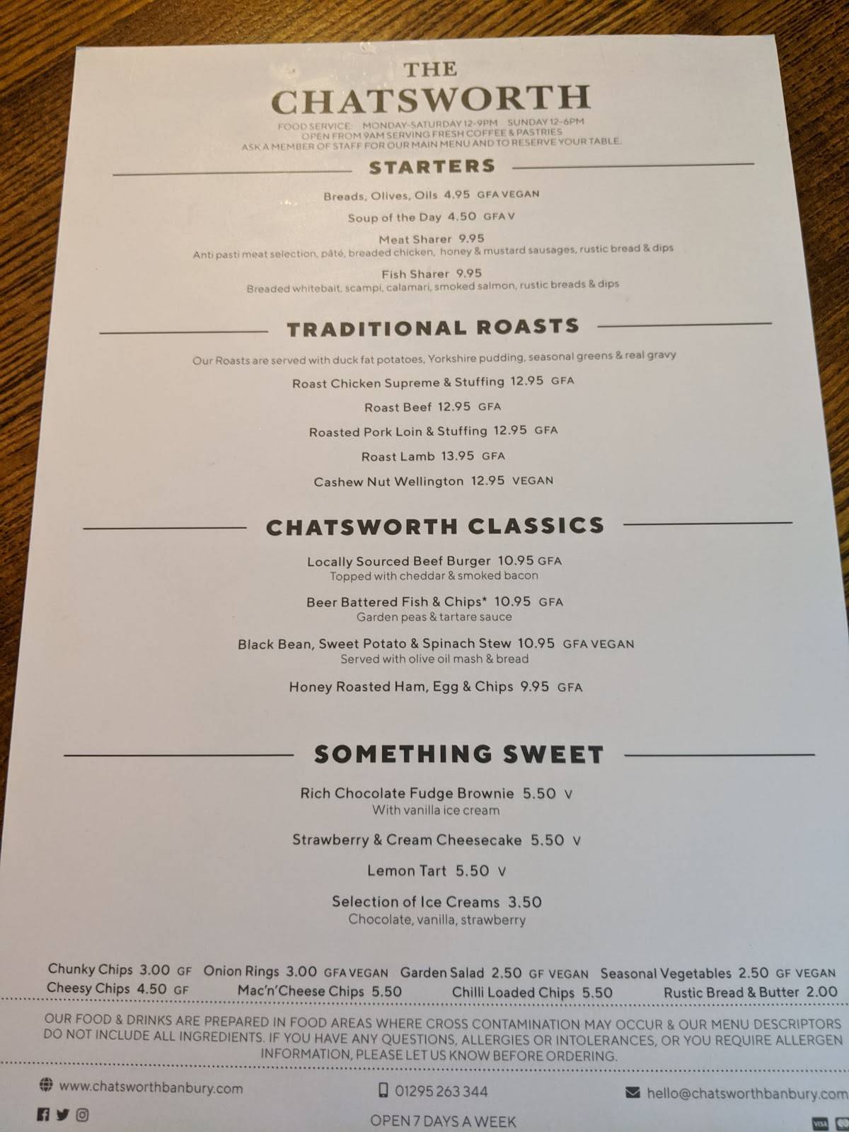 Menu at The Chatsworth pub & bar, Banbury