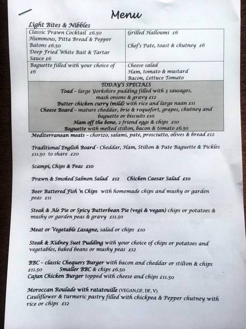 Menu at The Chequers Inn pub & bar, Laddingford