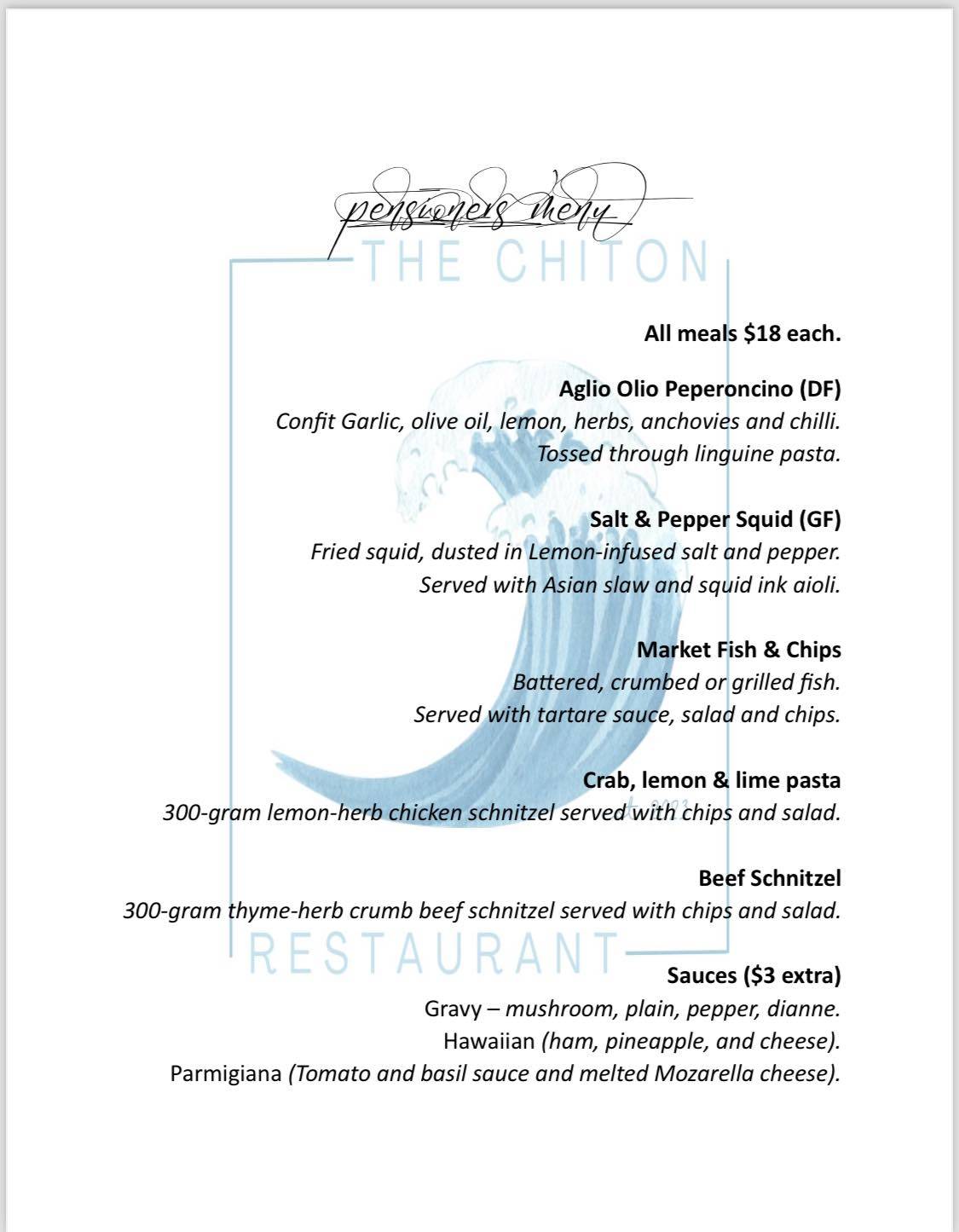 Menu at The Chiton Restaurant, Hayborough