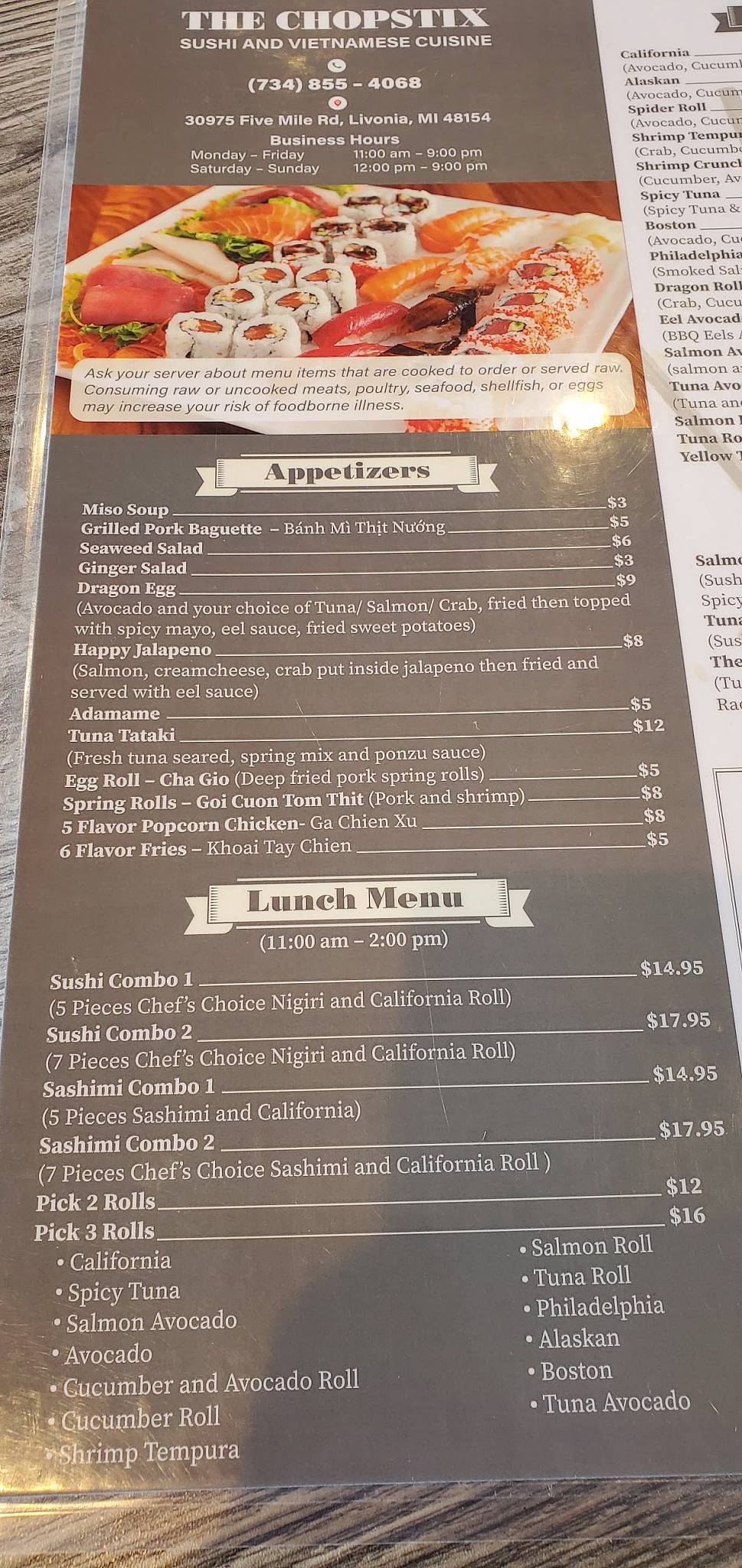 Menu at The Chopstix restaurant, Livonia