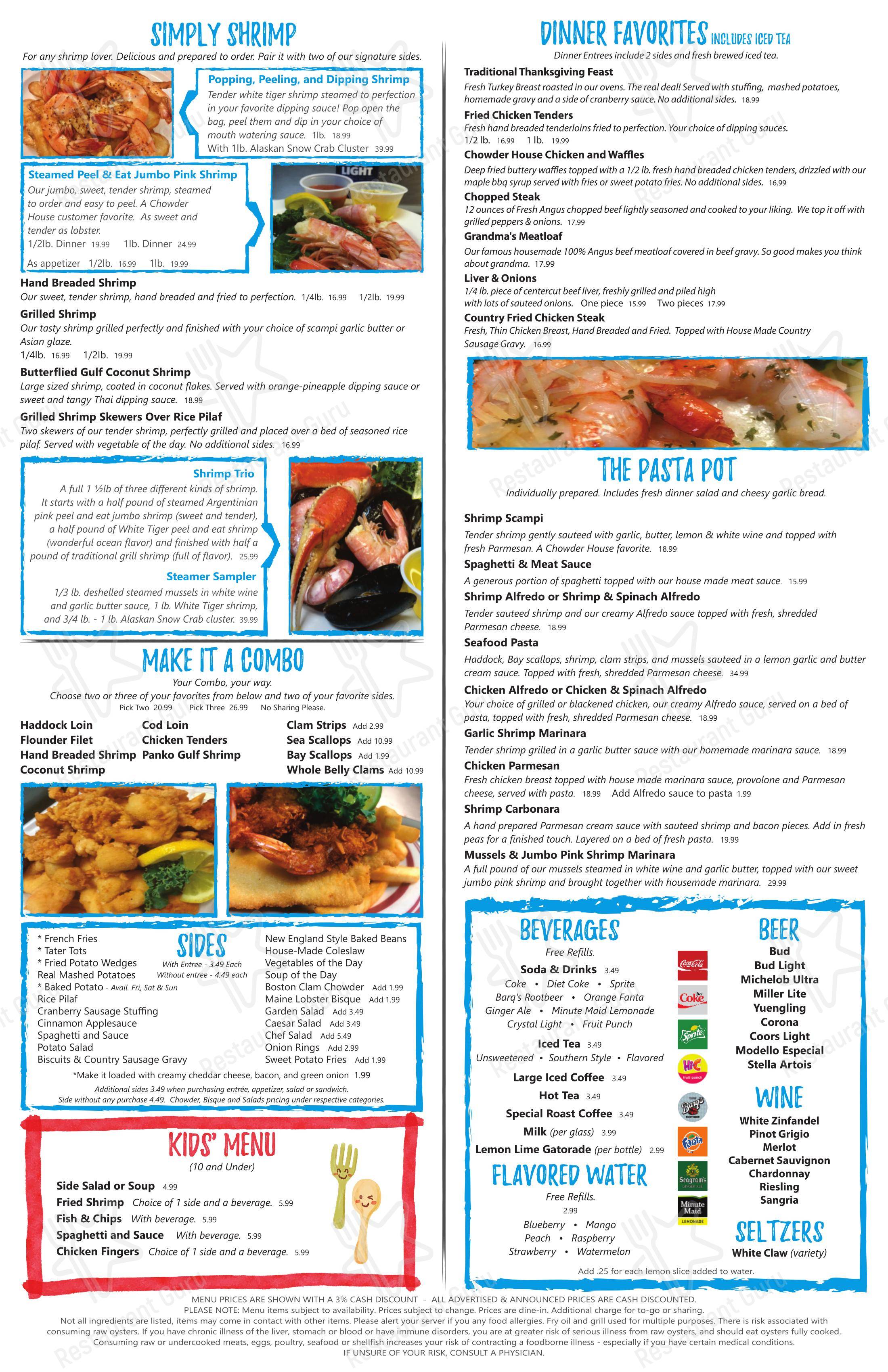 Menu at The Chowder House Restaurant, Zephyrhills, State Rd 54 W