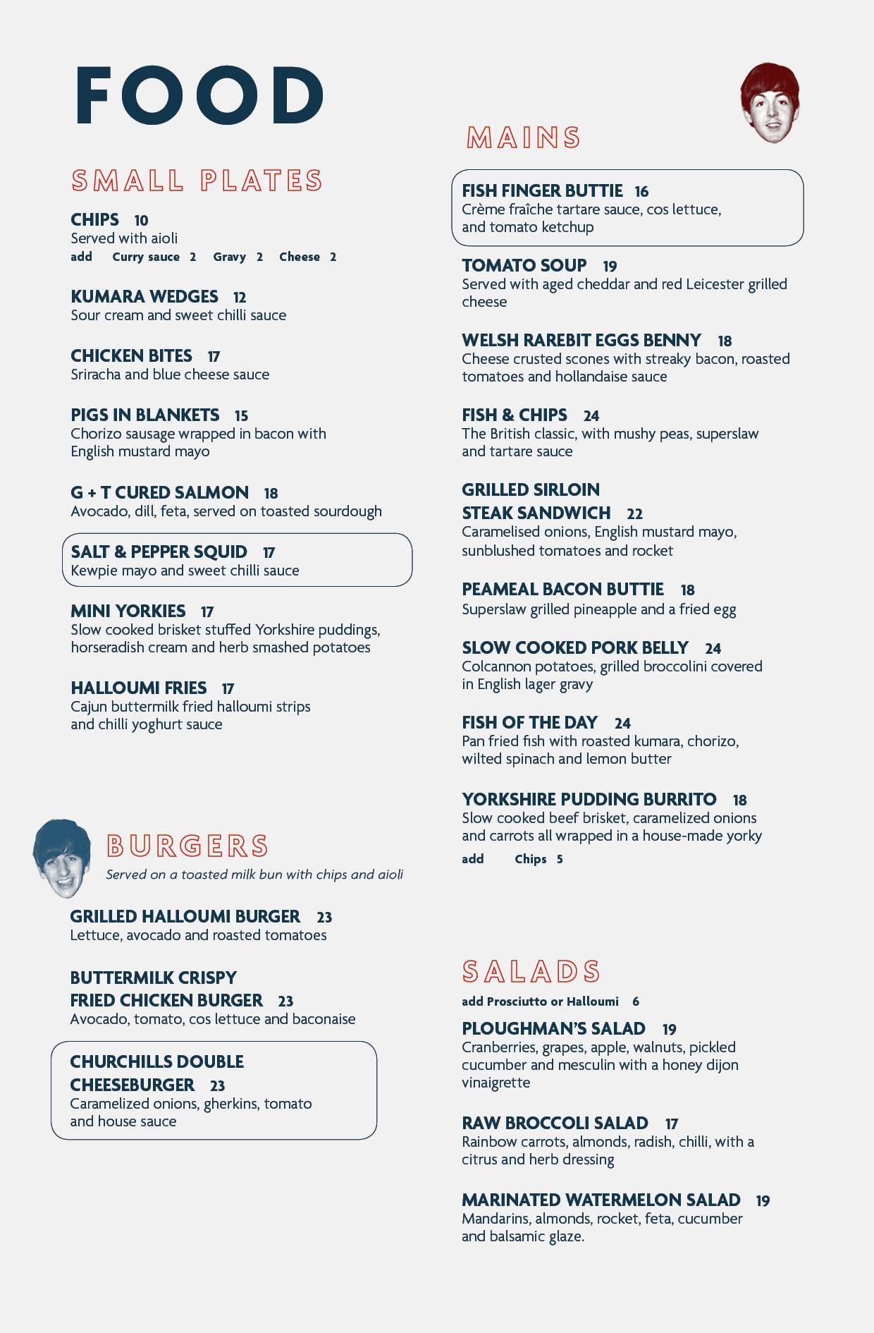 Menu at The Churchill pub & bar, Wellington