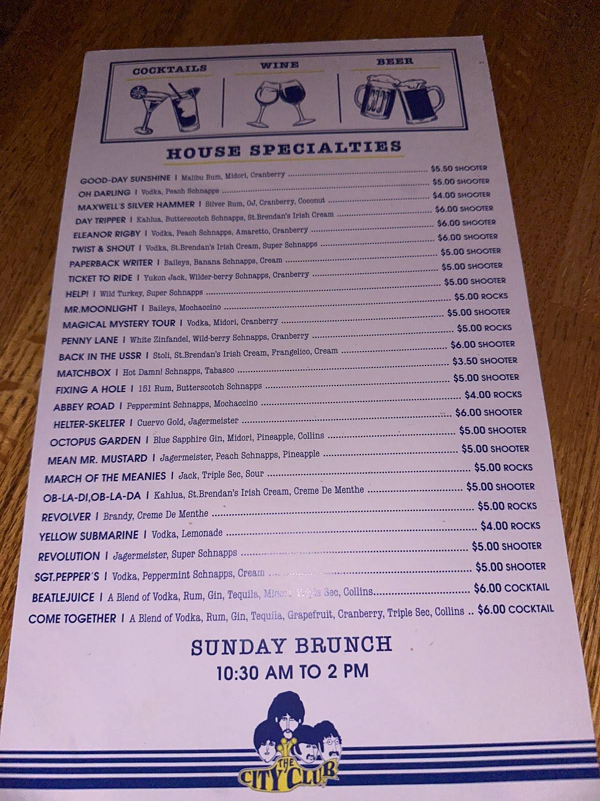 Menu at The City Club, Ogden