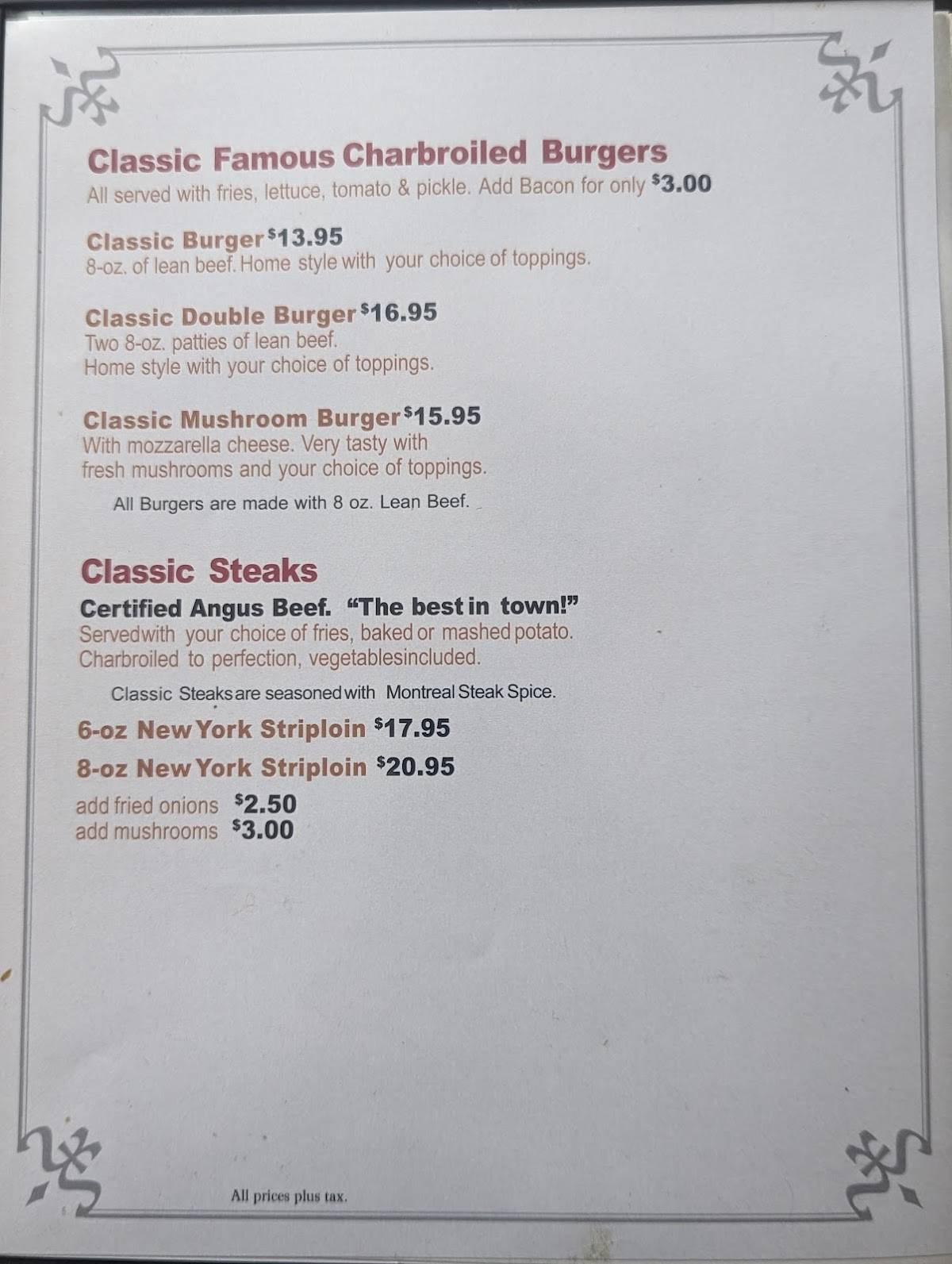 Menu at The Classic Pub & Restaurant, Truro, 191 Pictou Rd