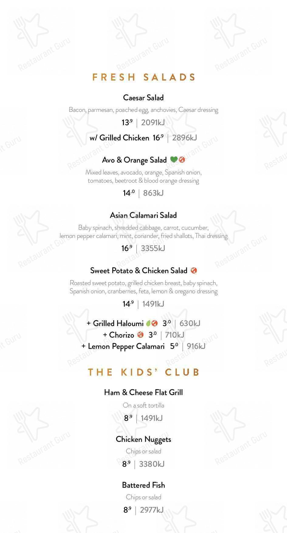 Menu at The Coffee Club Café - Nepean River, Jamisontown