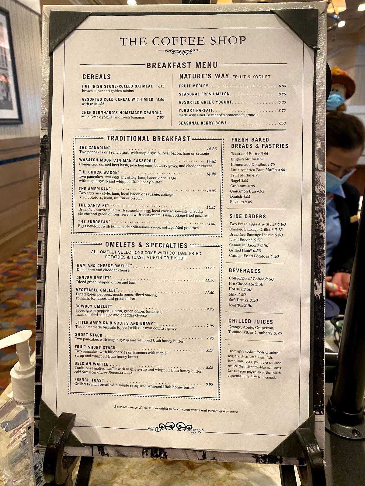 Menu at The Coffee Shop at Little America Hotel restaurant, Salt Lake City