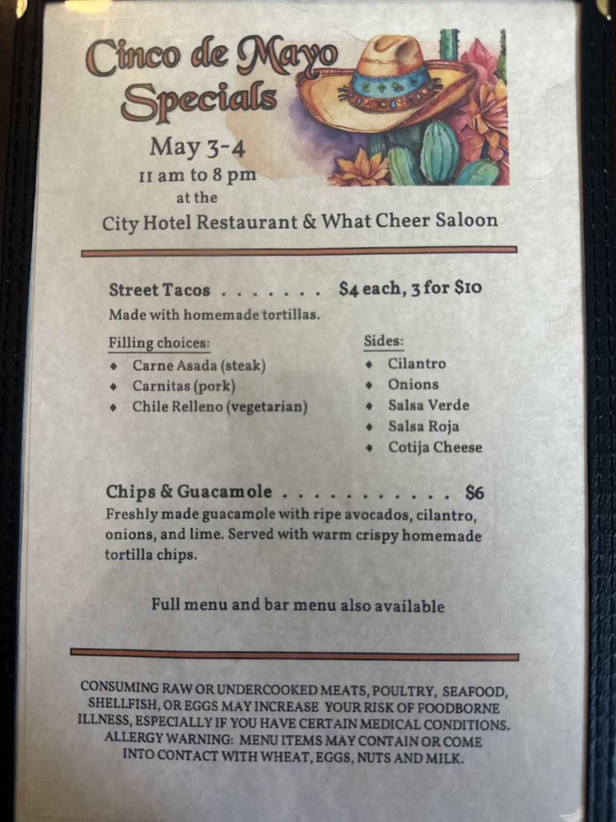 Menu at The Columbia House Restaurant, Columbia