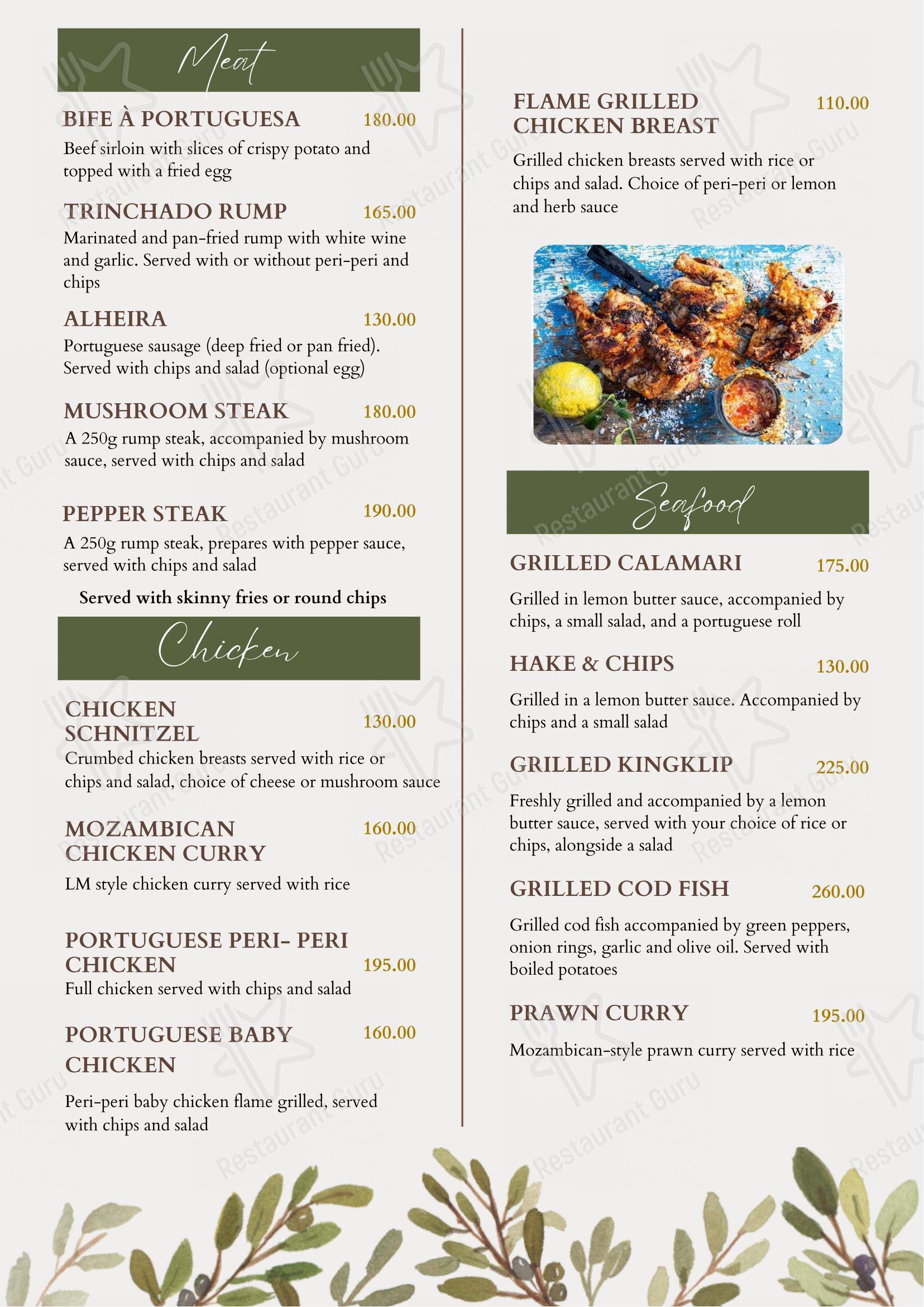 Menu at The Copper Mug restaurant, Johannesburg South