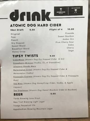 Menu at The Core Kitchen at Atomic Dog Cidery restaurant, Gettysburg